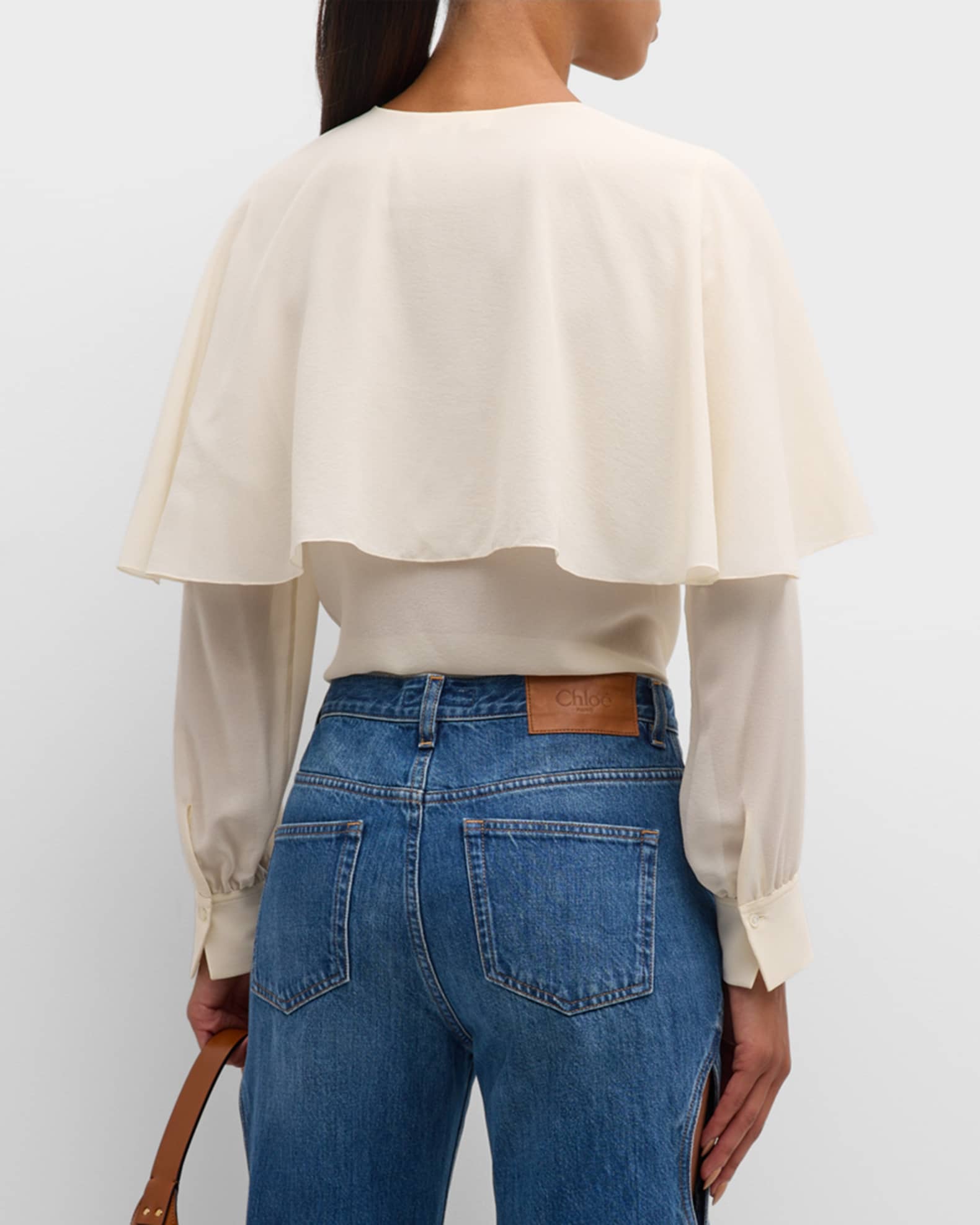 Chloe Silk Georgette Button-Front Blouse with Shawl Overlay | Neiman Marcus