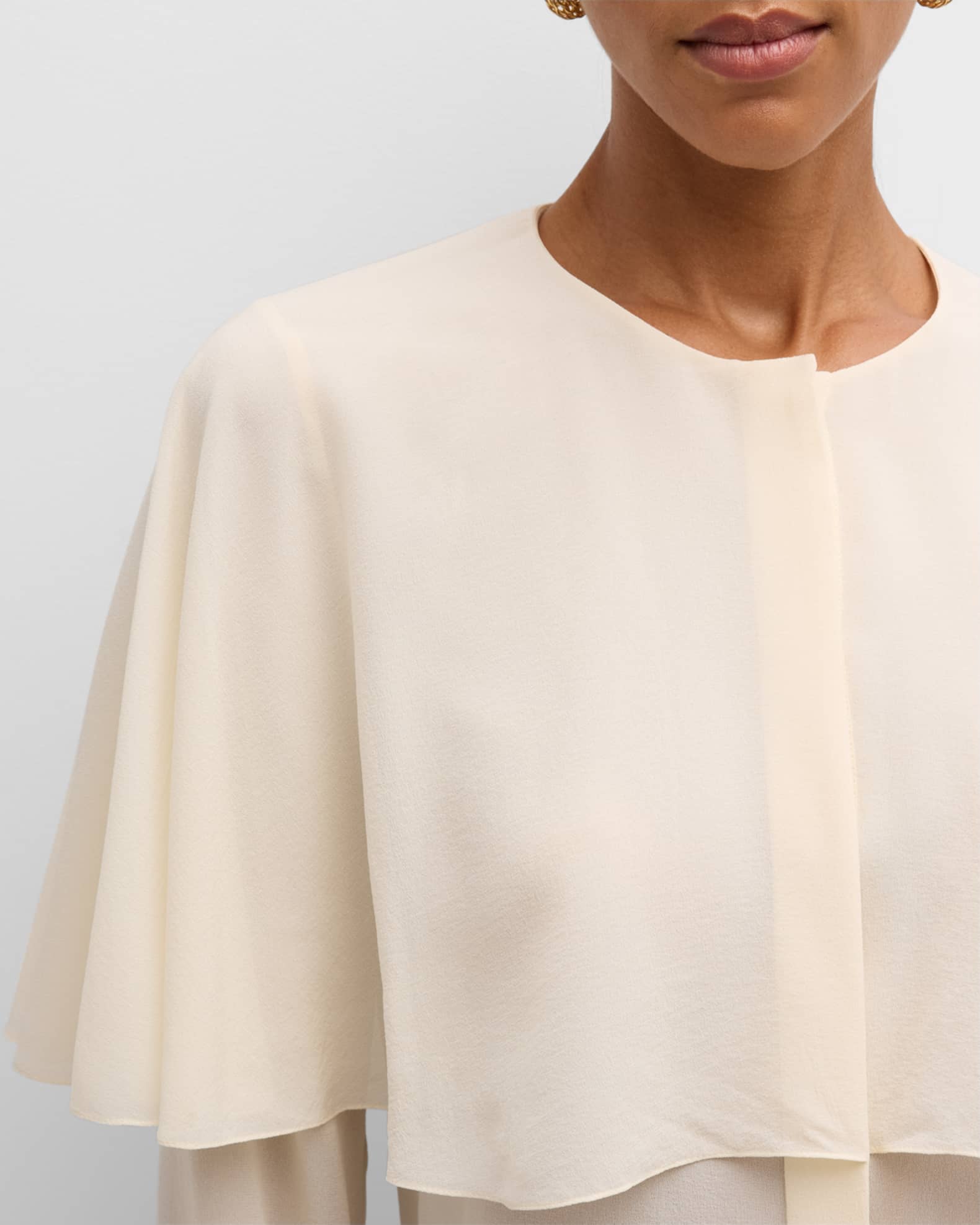 Chloe Silk Georgette Button-Front Blouse with Shawl Overlay | Neiman Marcus