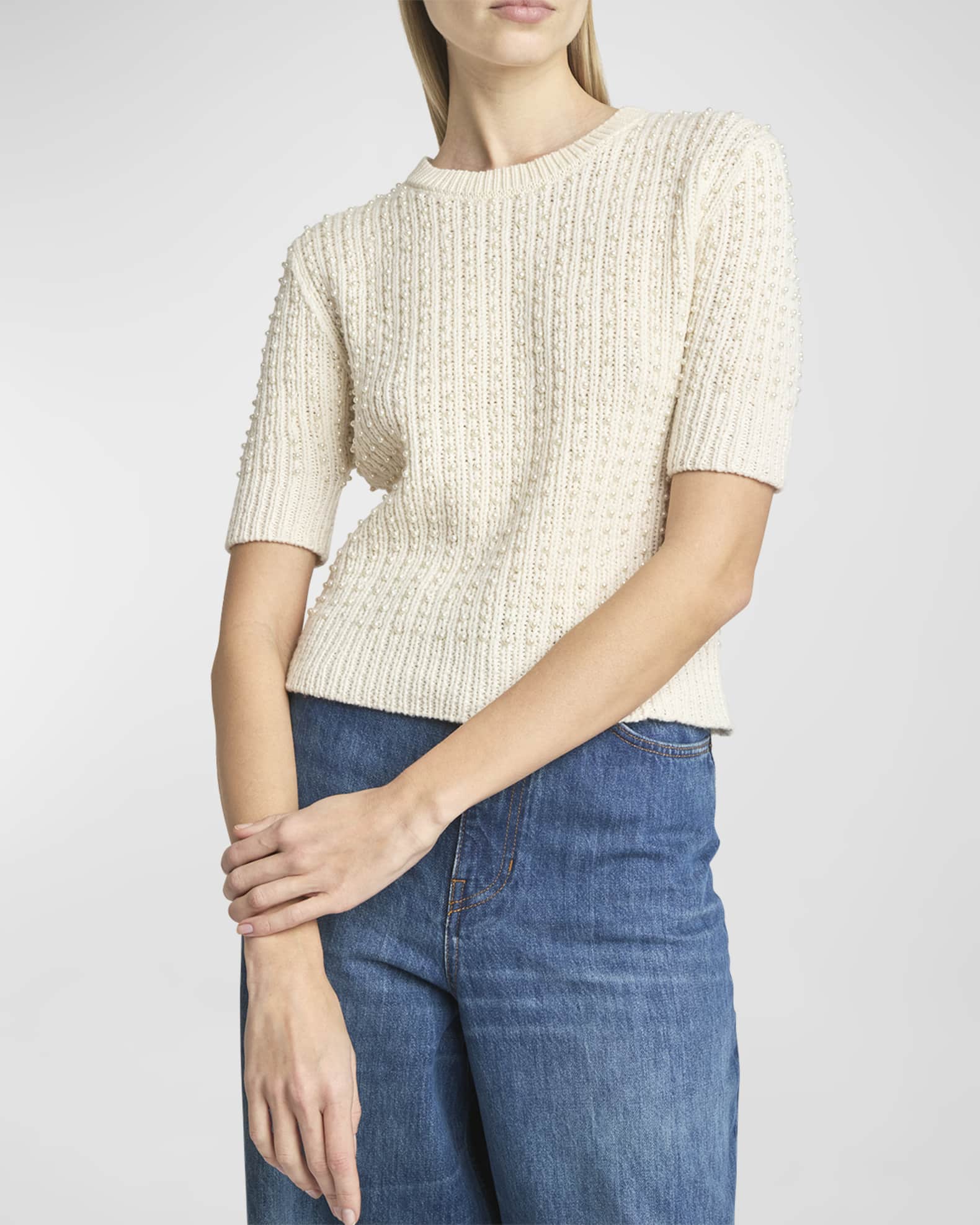 Chloe Cashmere Knit Sweater with Pearly Details | Neiman Marcus