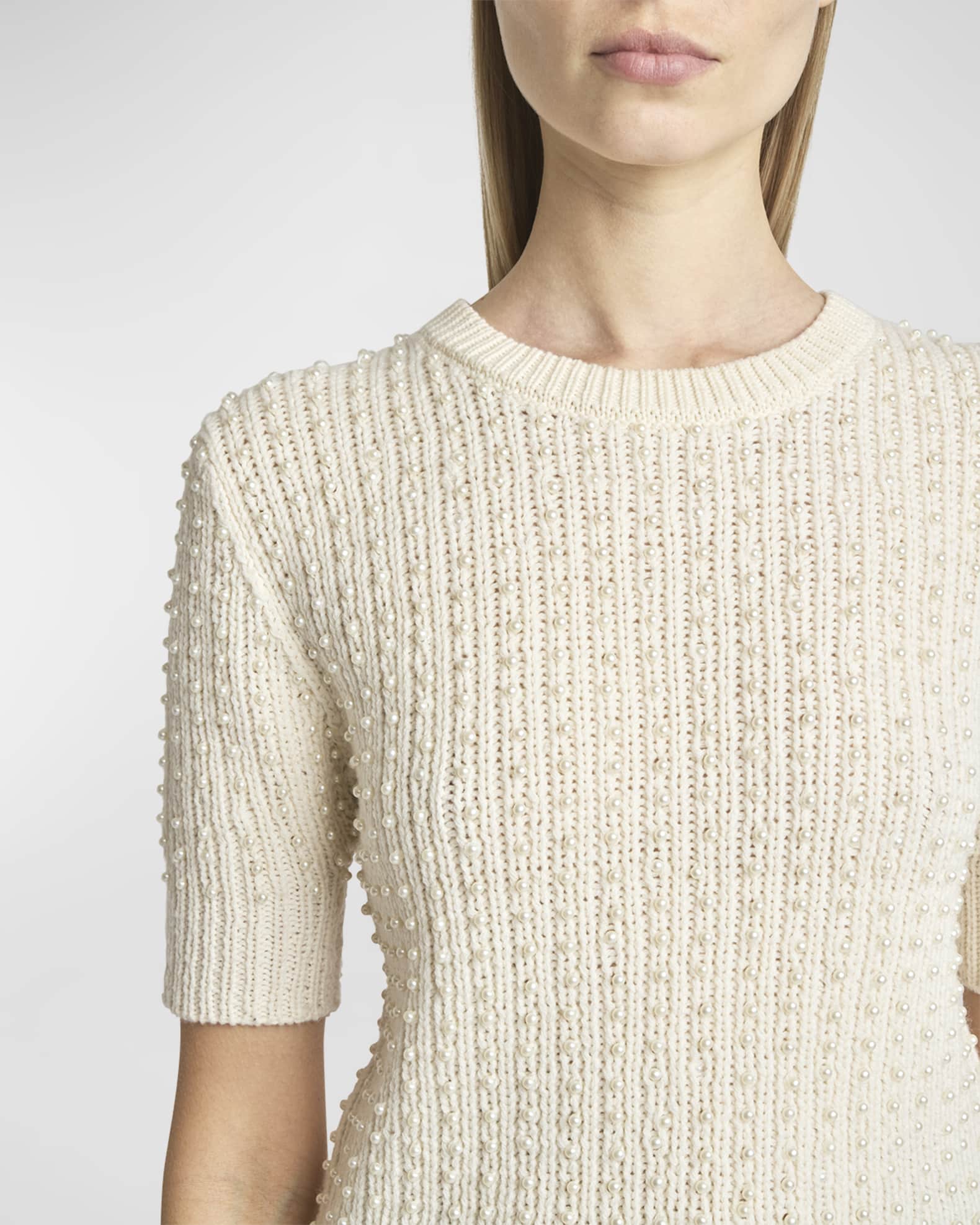 Chloe Cashmere Knit Sweater with Pearly Details | Neiman Marcus