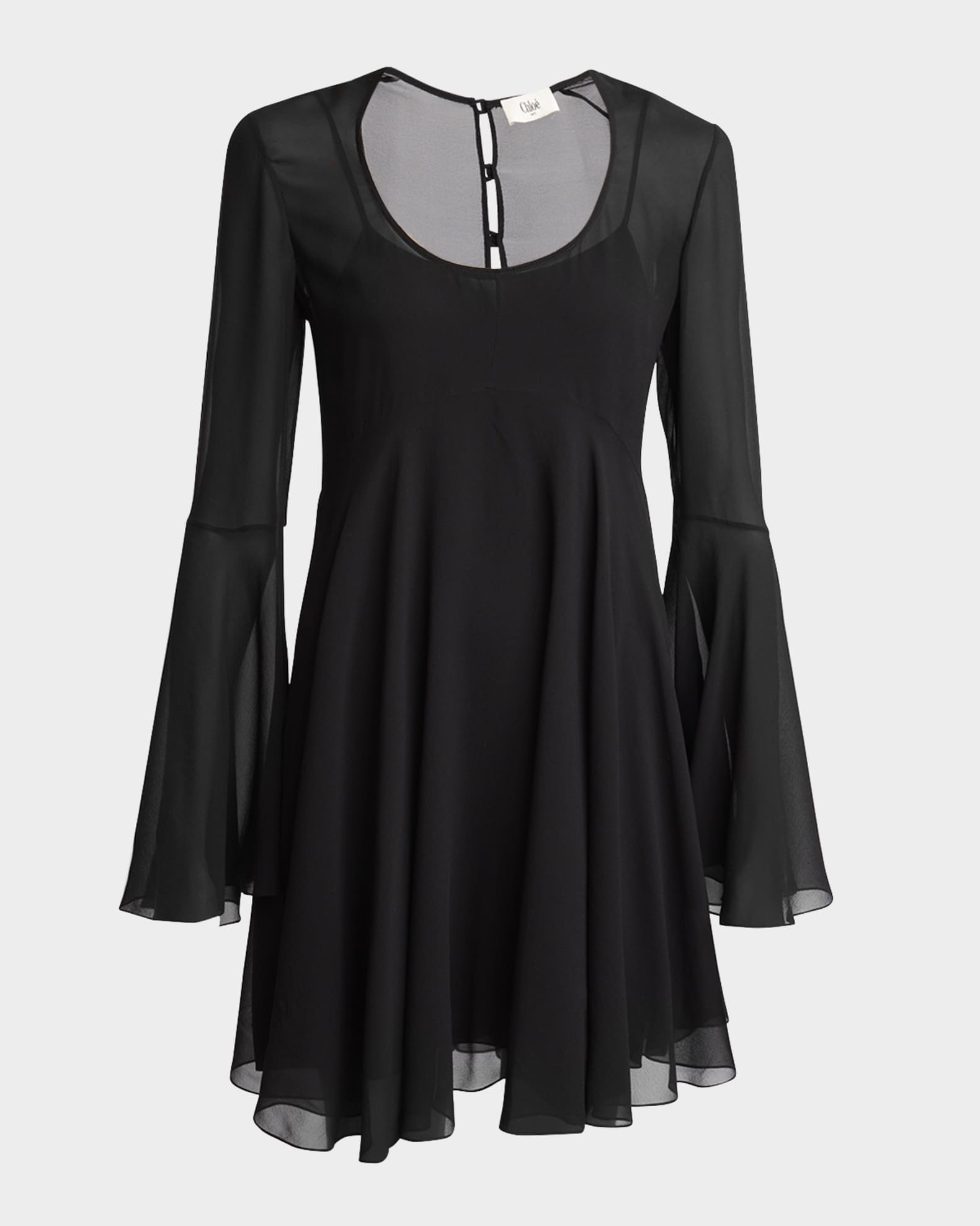 Chloe Bell Sleeve Silk Georgette Mini Dress | Neiman Marcus