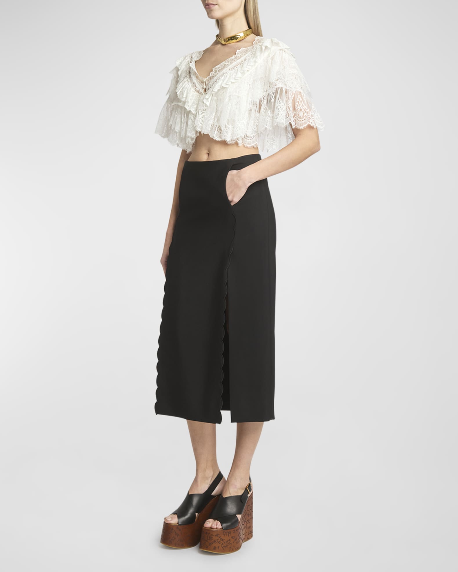 Chloe Floral Lace Mix Crop Top | Neiman Marcus