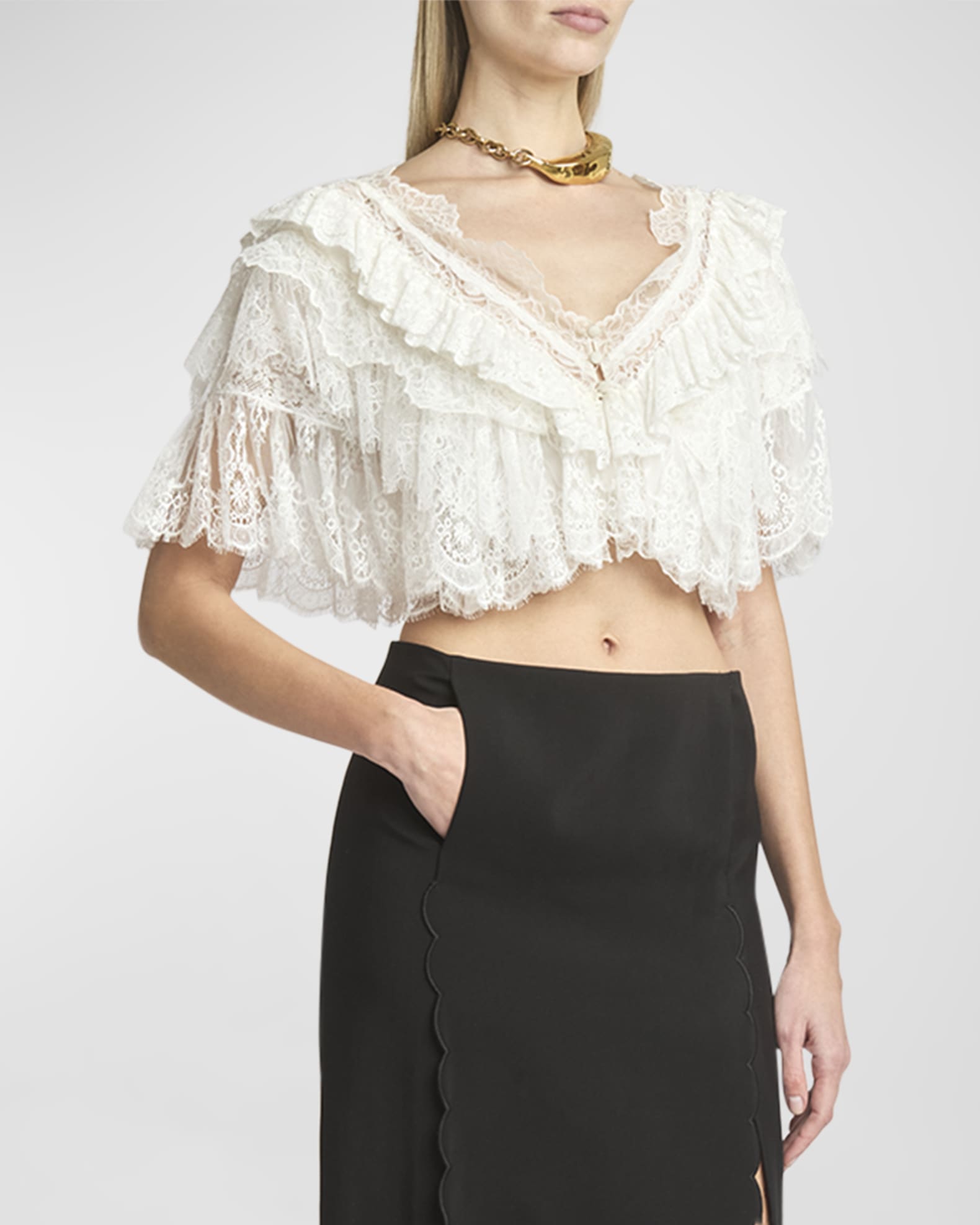 Chloe Floral Lace Mix Crop Top | Neiman Marcus