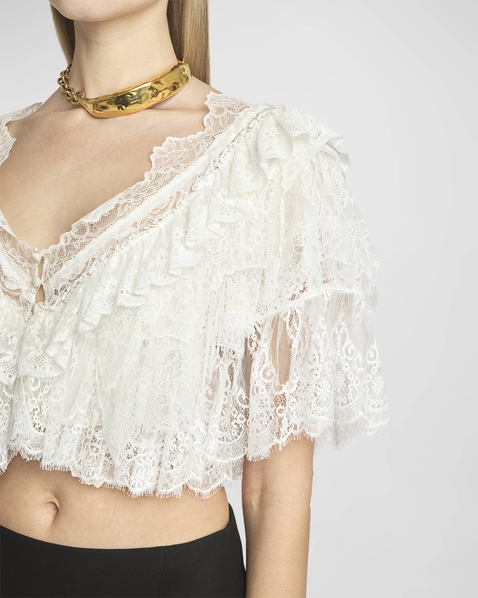 Chloe Floral Lace Mix Crop Top | Neiman Marcus