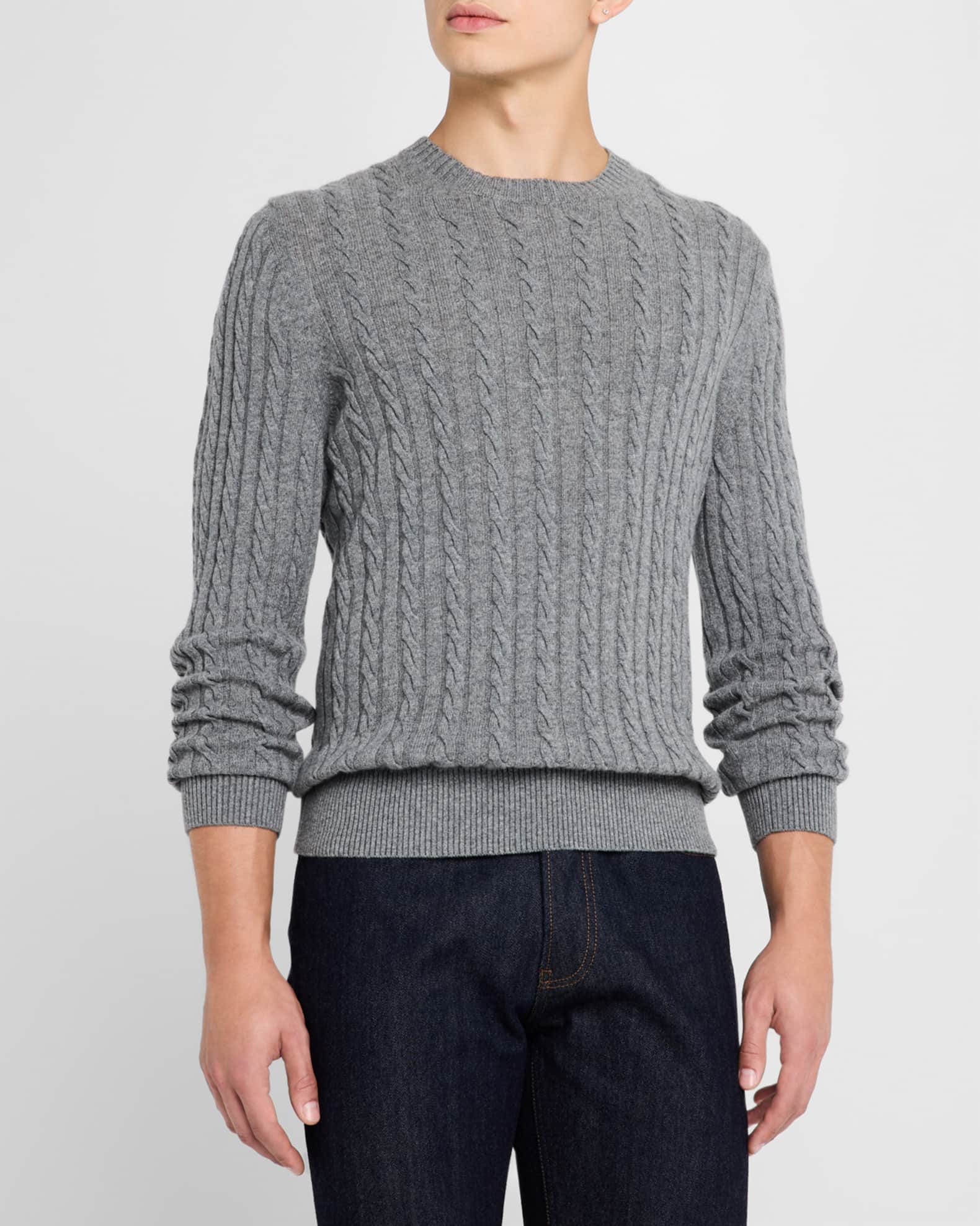 dunhill Men's Cashmere Cable Knit Crewneck Sweater | Neiman Marcus