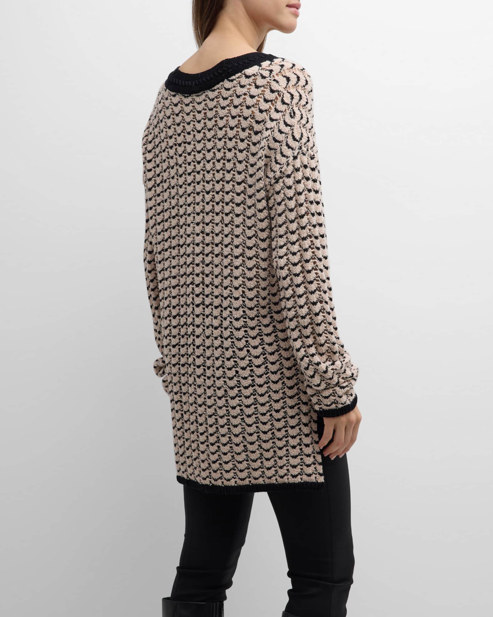St. John Distorted Terry Chevron Knit V-Neck Sweater | Neiman Marcus