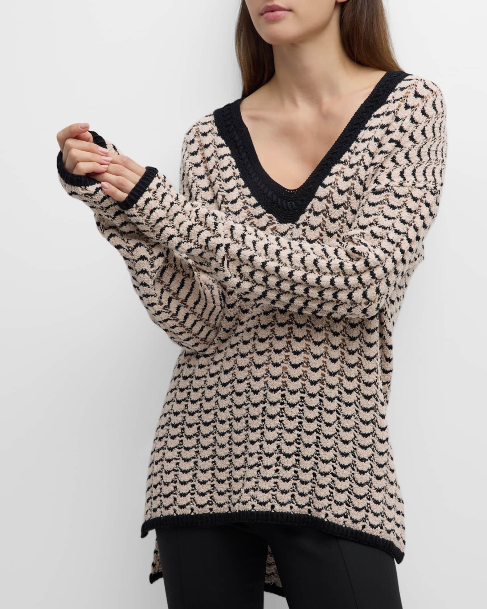St. John Distorted Terry Chevron Knit V-Neck Sweater | Neiman Marcus