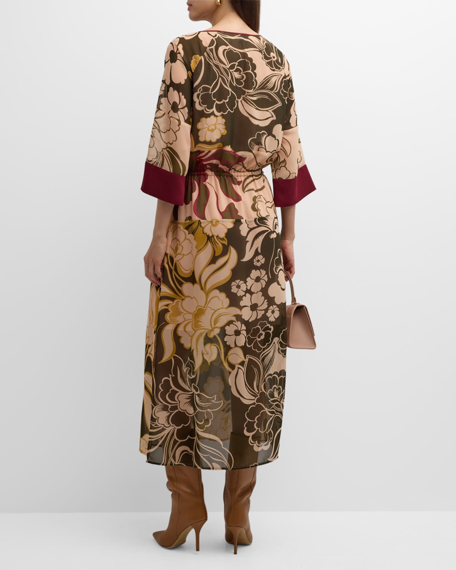 St. John Mixed Floral-Print 3/4-Sleeve Midi T-Shirt Dress | Neiman Marcus
