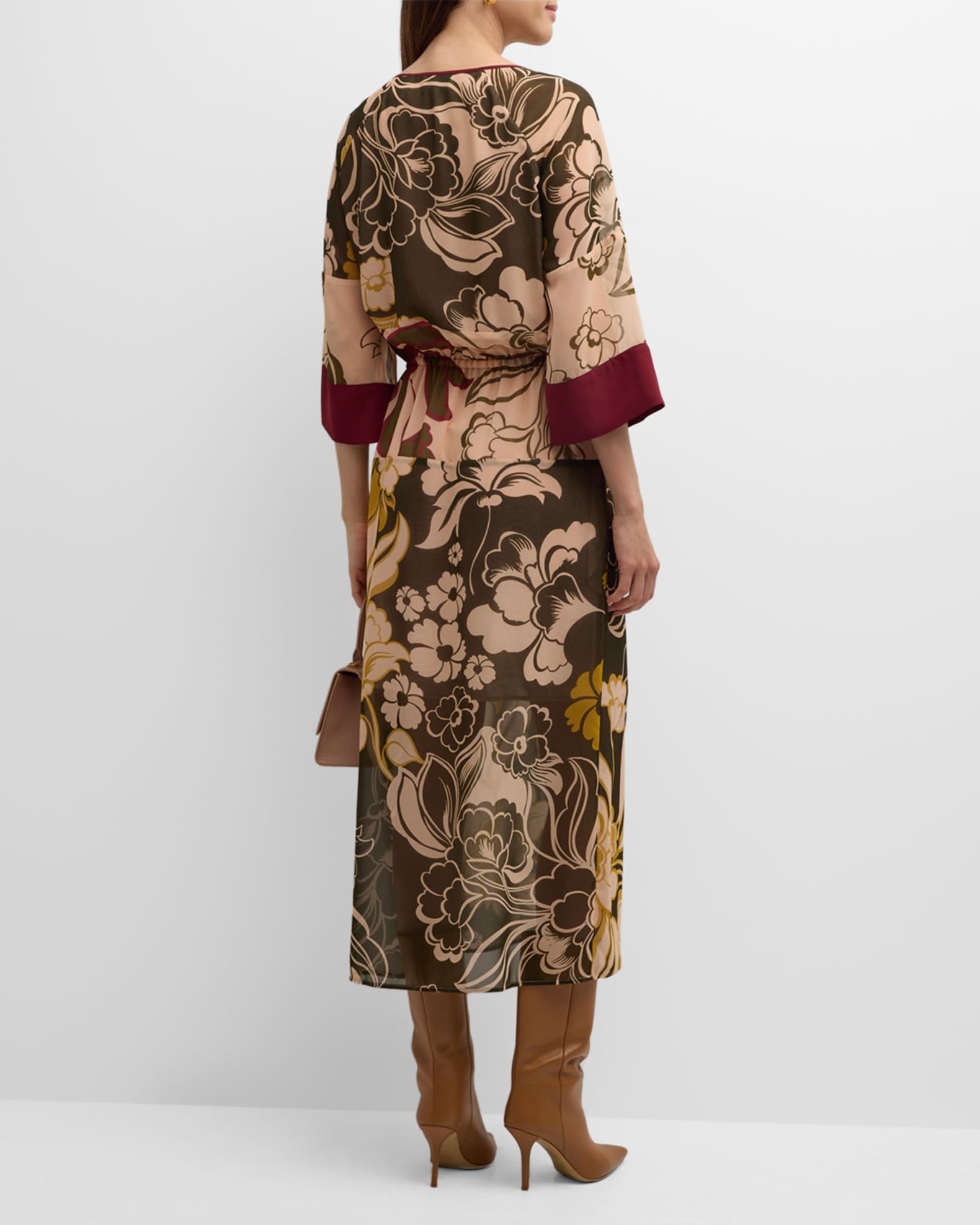 St. John Mixed Floral-Print 3/4-Sleeve Midi T-Shirt Dress | Neiman Marcus