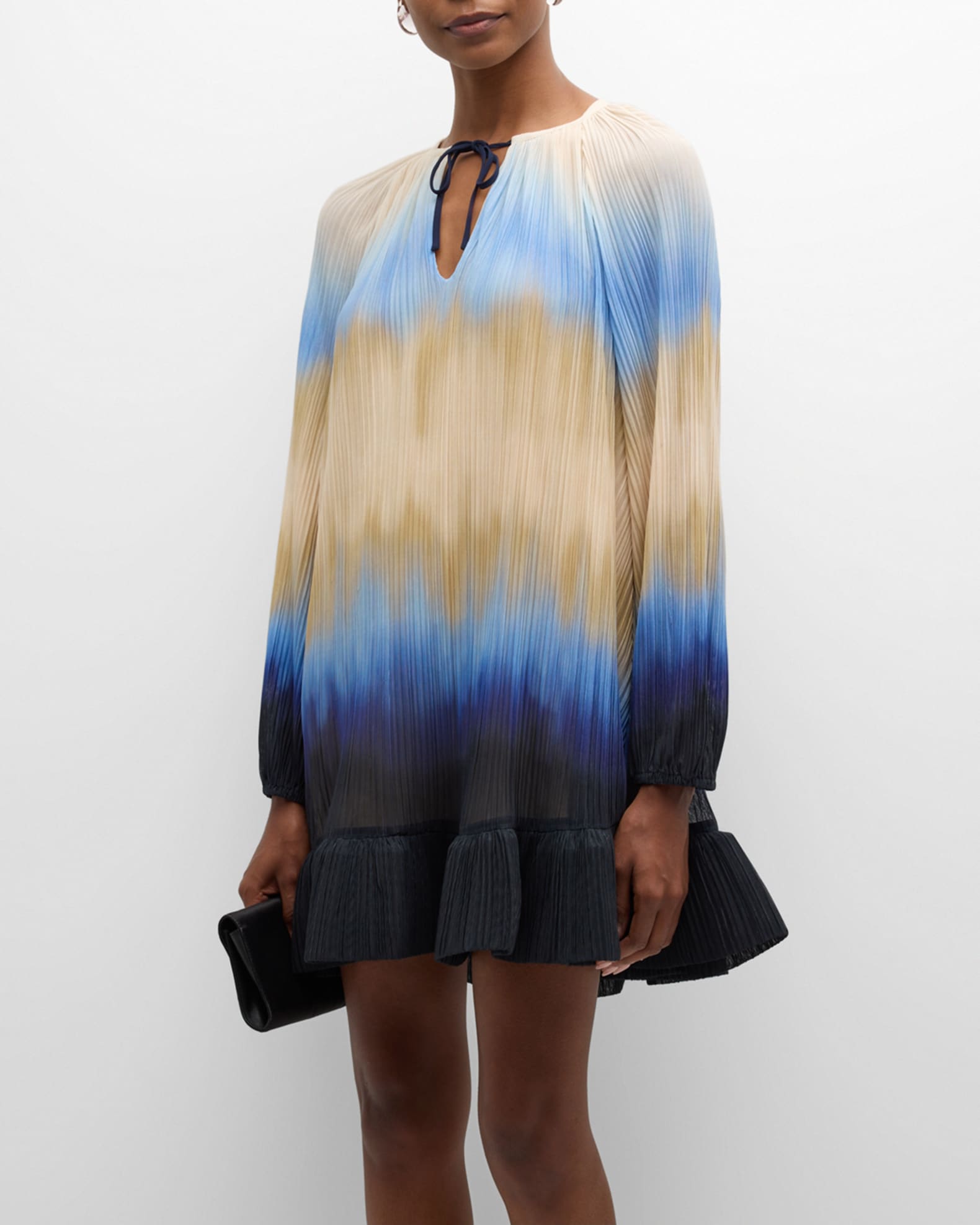 SIMKHAI Adasia Split-Neck Ruffle-Hem Mini Dress | Neiman Marcus