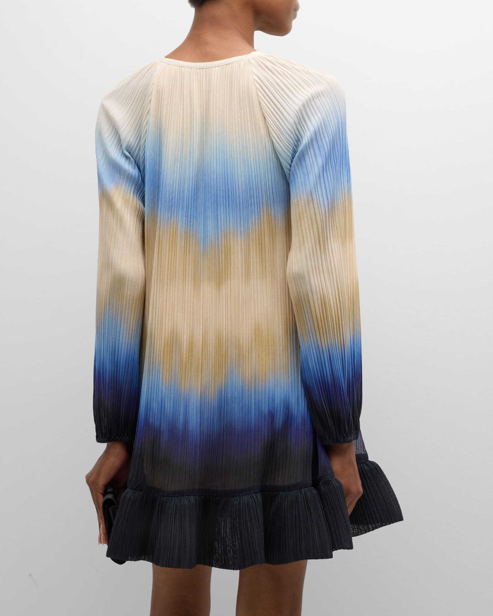 SIMKHAI Adasia Split-Neck Ruffle-Hem Mini Dress | Neiman Marcus