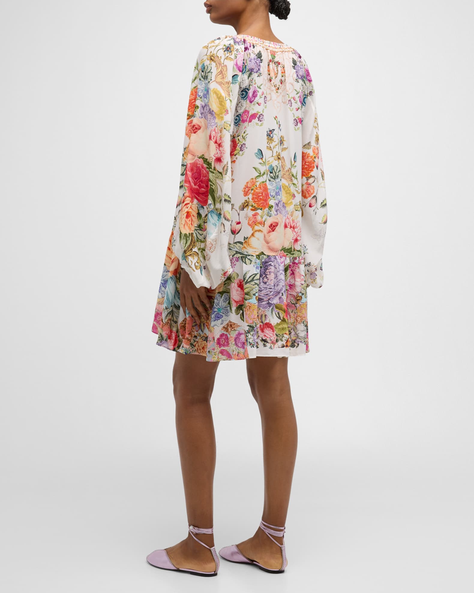 Camilla Sew Yesterday V-Neck Dress with Blouson Sleeves | Neiman Marcus