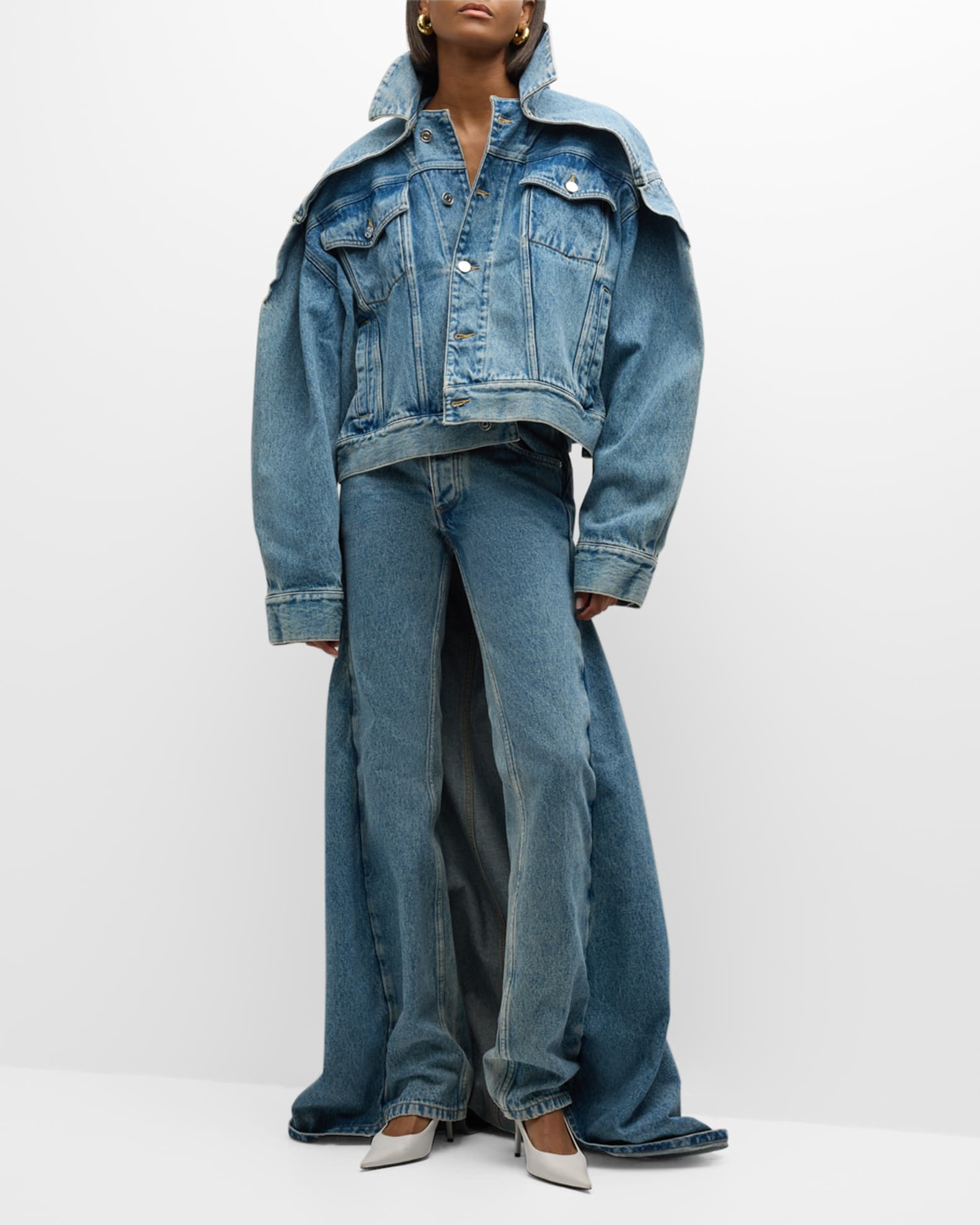 Jean Paul Gaultier Low-Rise Denim Fishtail Jeans | Neiman Marcus