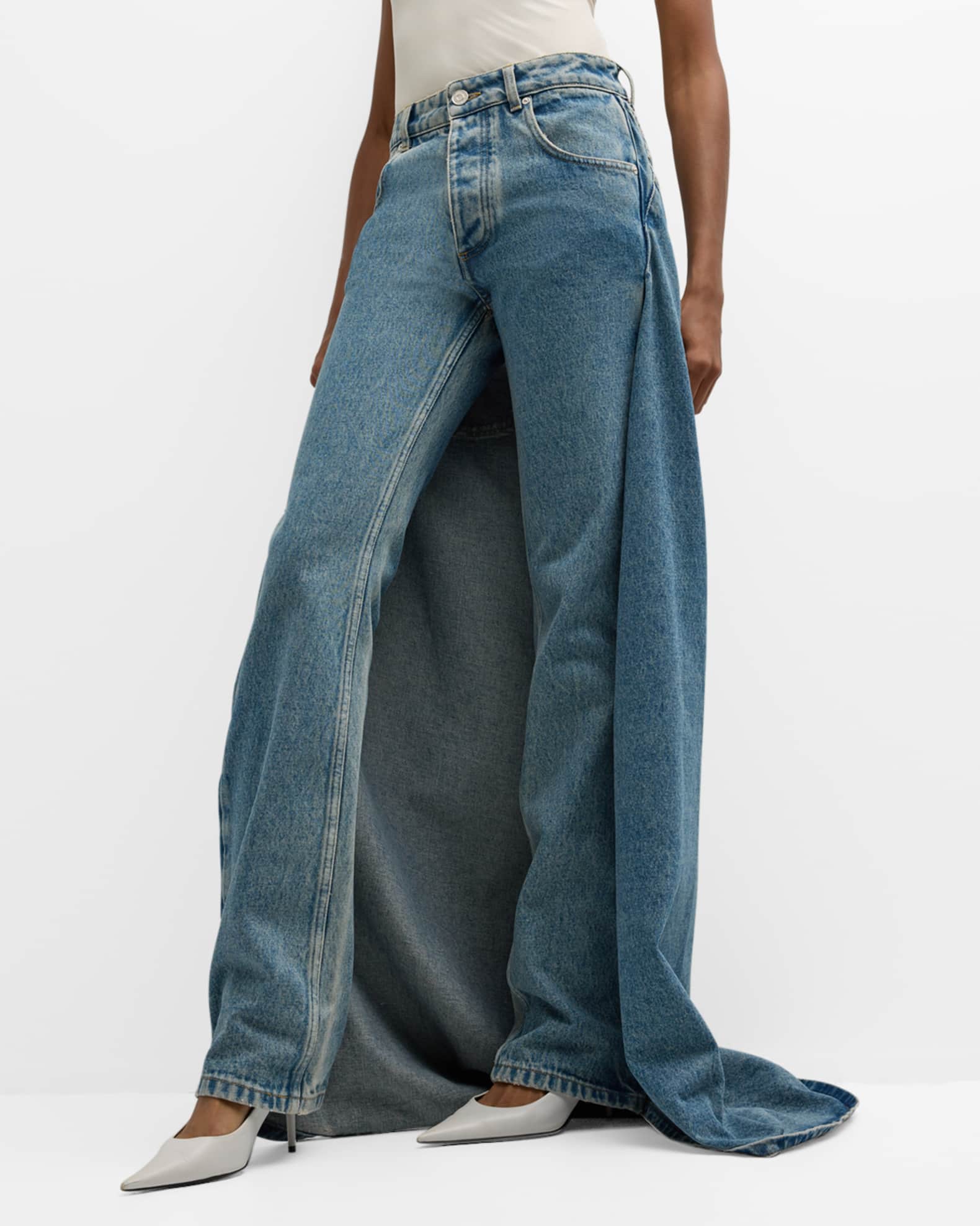 Jean Paul Gaultier Low-Rise Denim Fishtail Jeans | Neiman Marcus