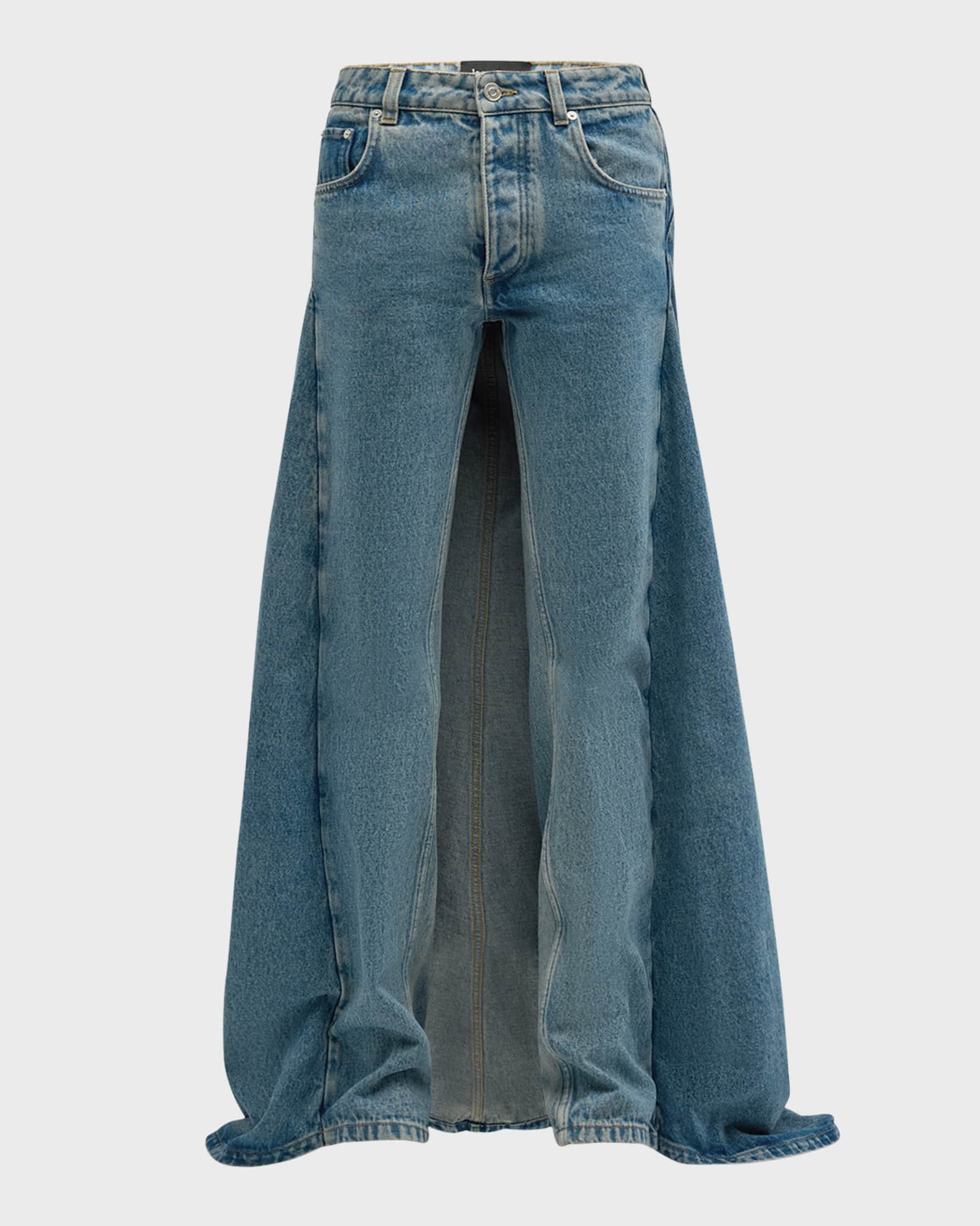 Jean Paul Gaultier Low-Rise Denim Fishtail Jeans | Neiman Marcus