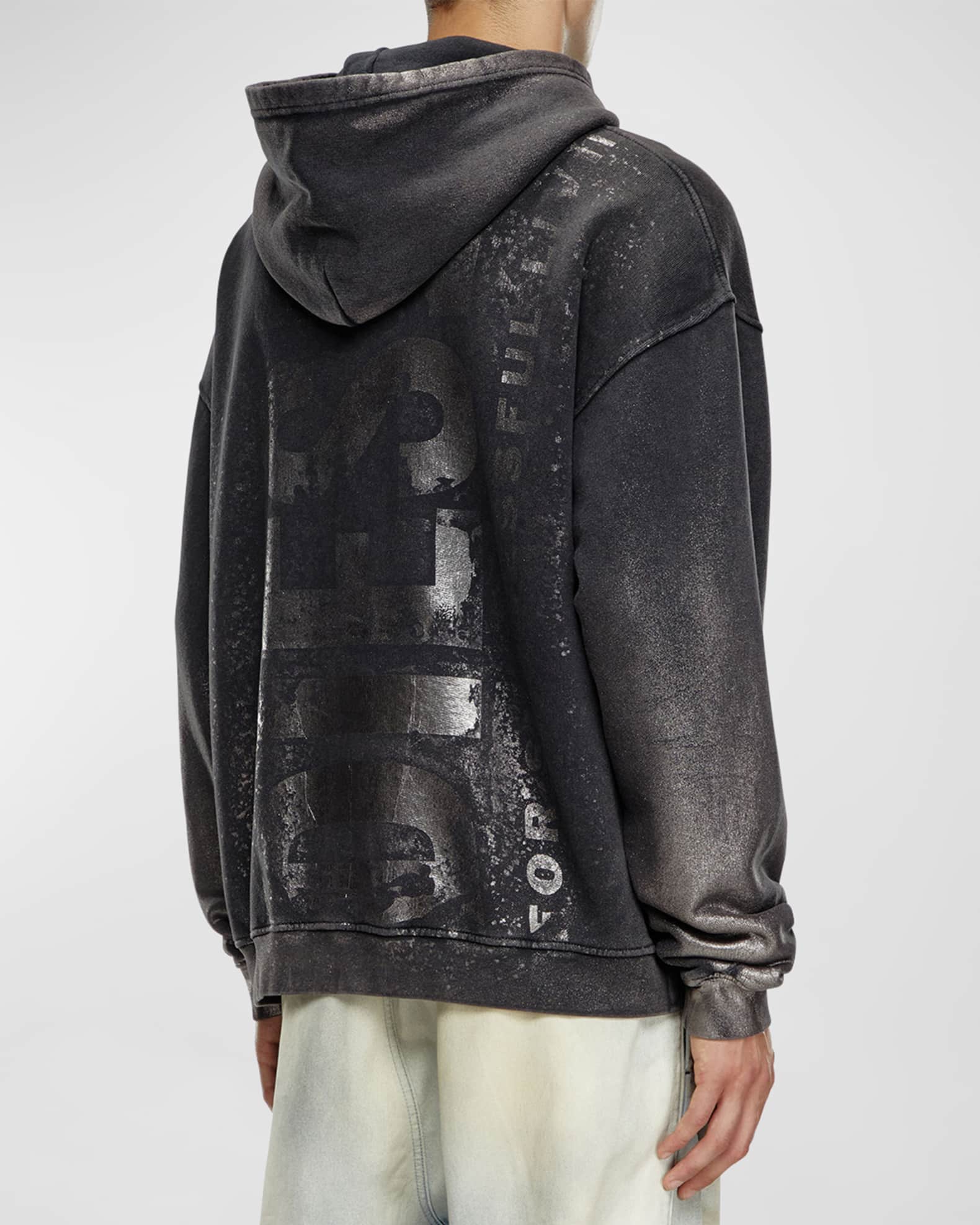 Diesel Men's Distressed Metallic Logo Hoodie | Neiman Marcus