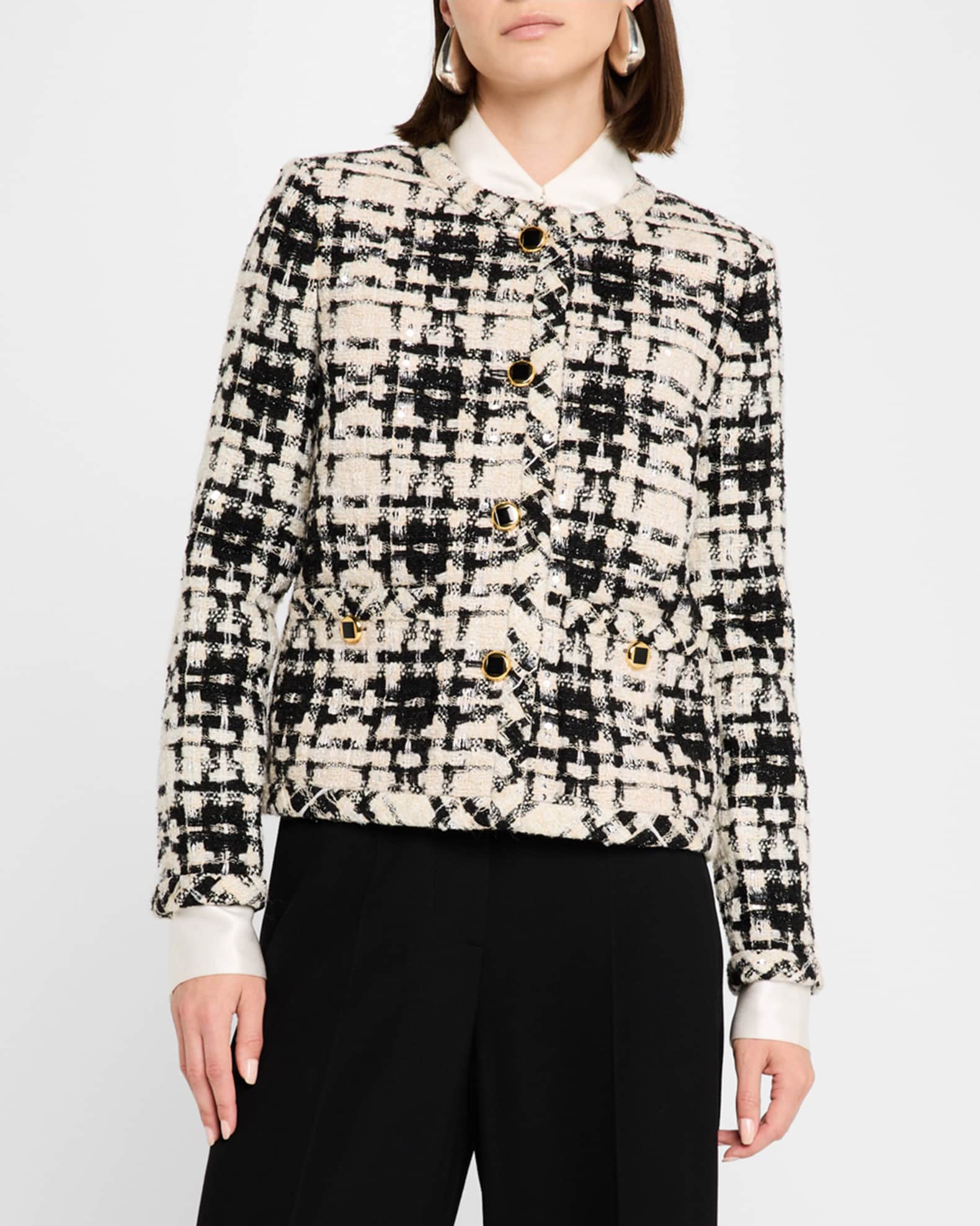 St. John Metallic Eyelash Tweed Plaid Jacket | Neiman Marcus