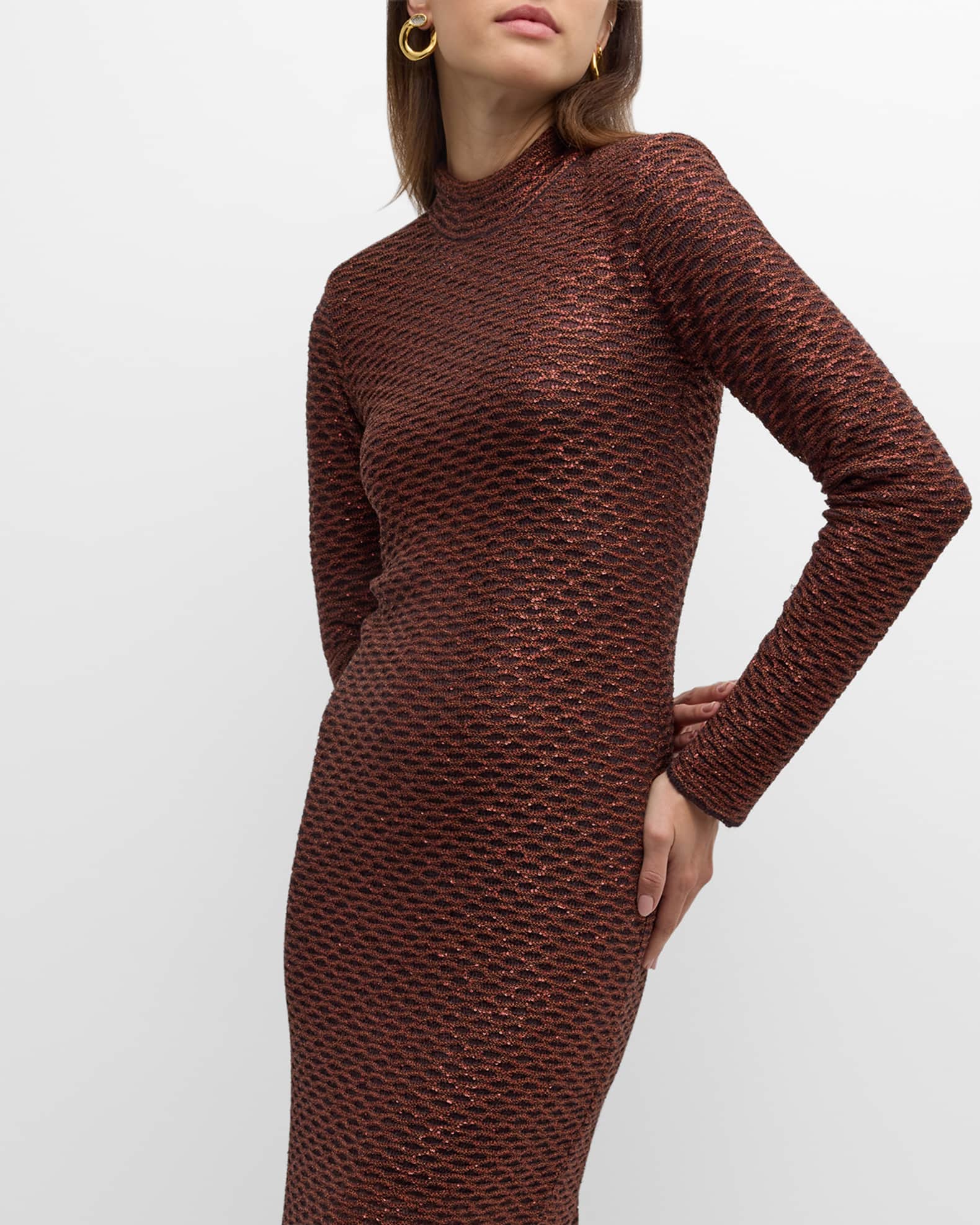 St. John Sequined Sheer Fishnet Knit Column Gown | Neiman Marcus