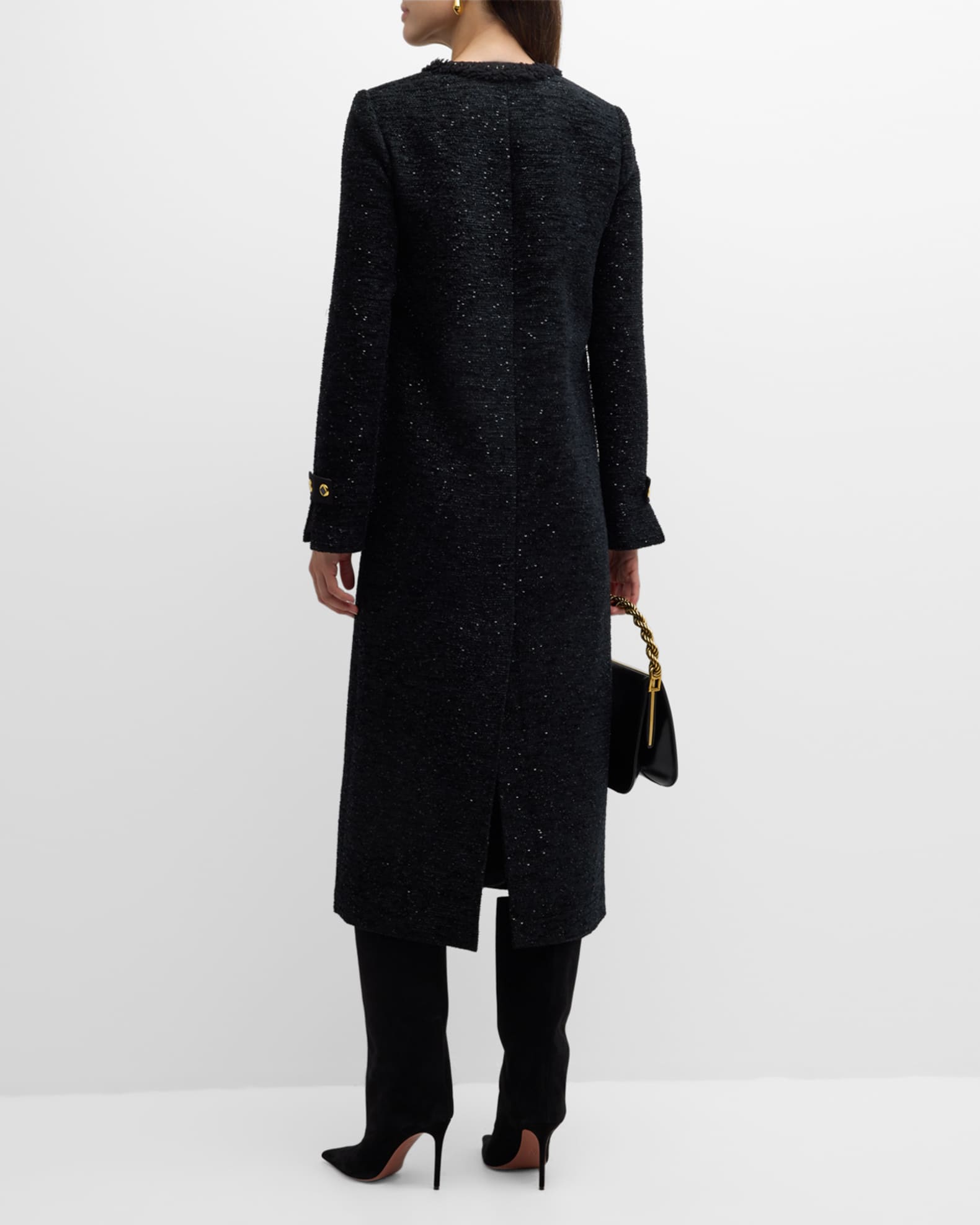 St. John Fringed Sequin Chenile Long Top Coat | Neiman Marcus