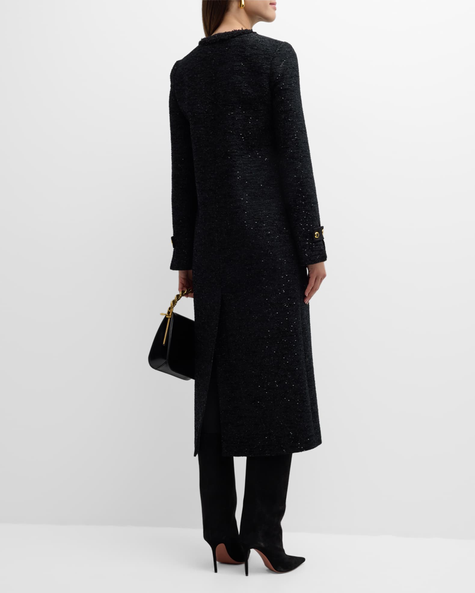St. John Fringed Sequin Chenile Long Top Coat | Neiman Marcus