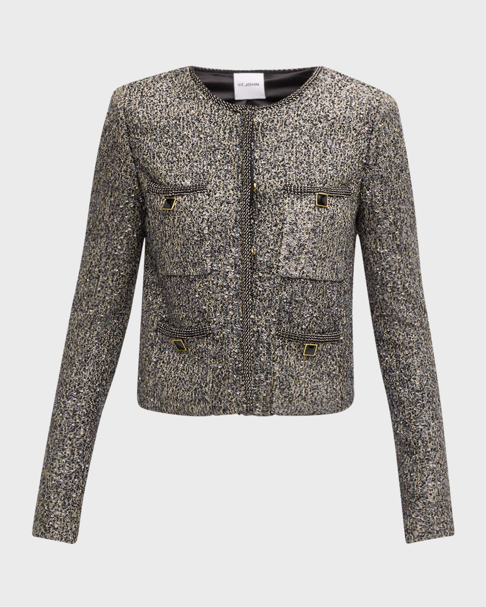 St. John Sequined Metallic Knit Jacket | Neiman Marcus
