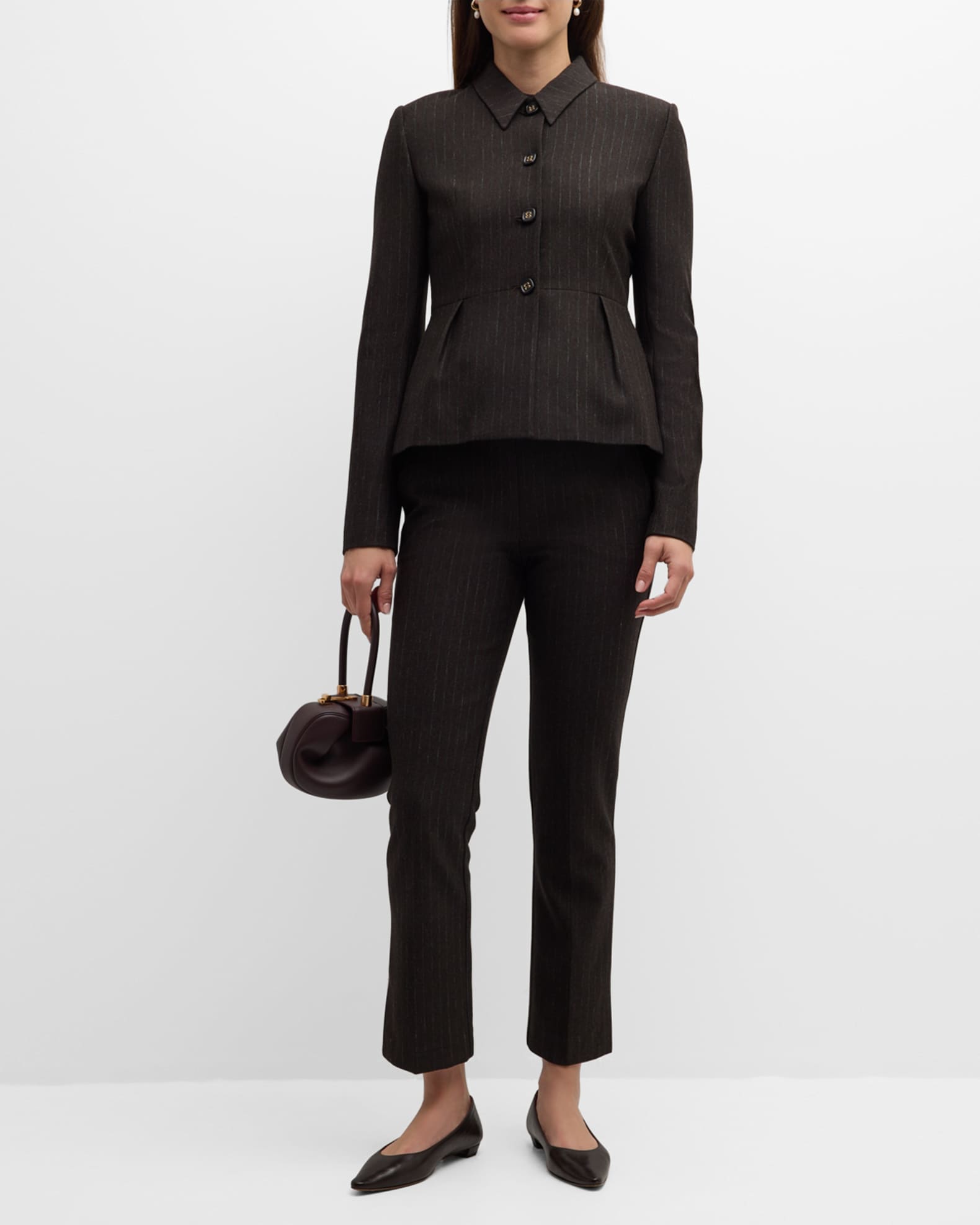 St. John Pinstripe Jersey Pintuck Peplum Jacket | Neiman Marcus