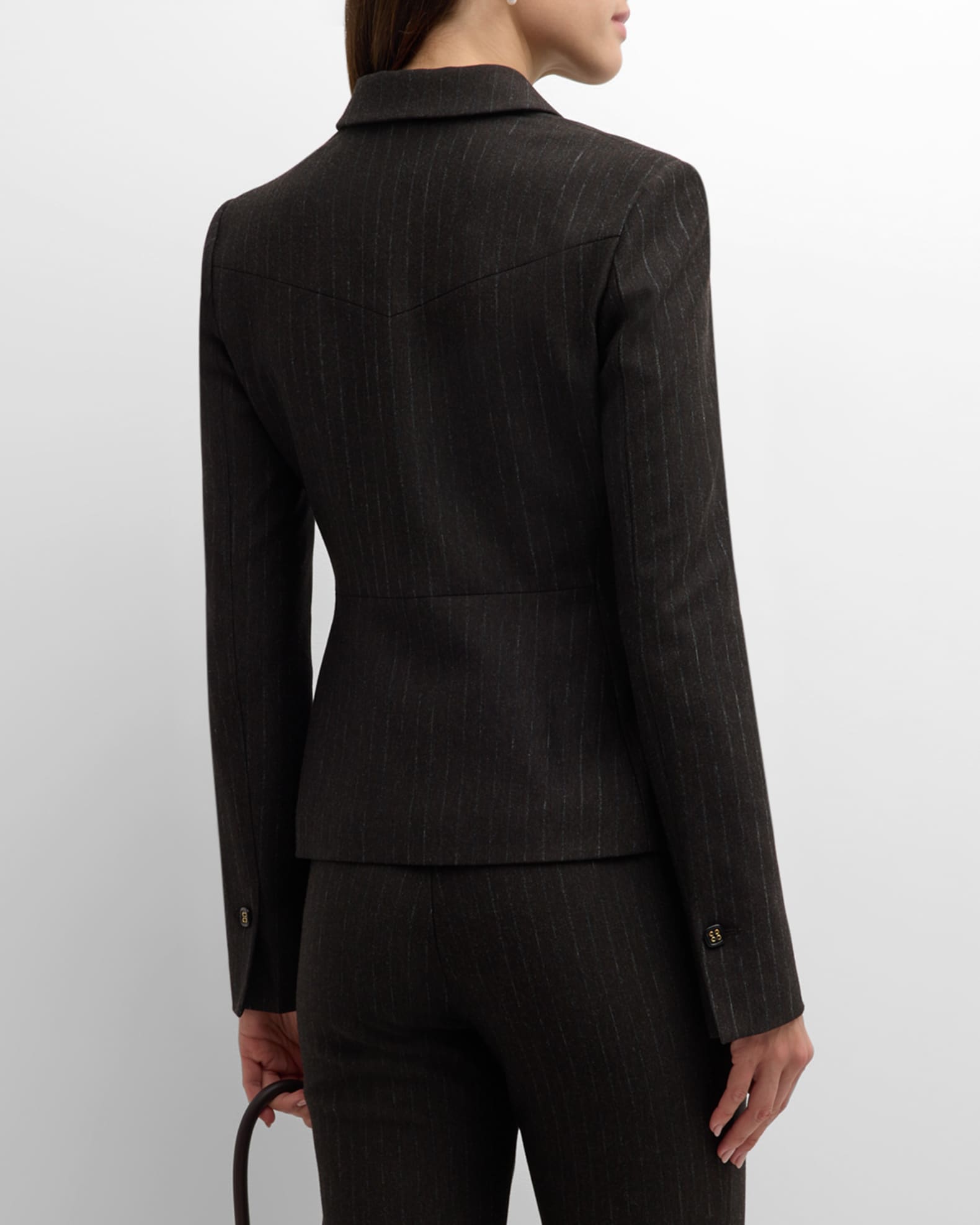 St. John Pinstripe Jersey Pintuck Peplum Jacket | Neiman Marcus