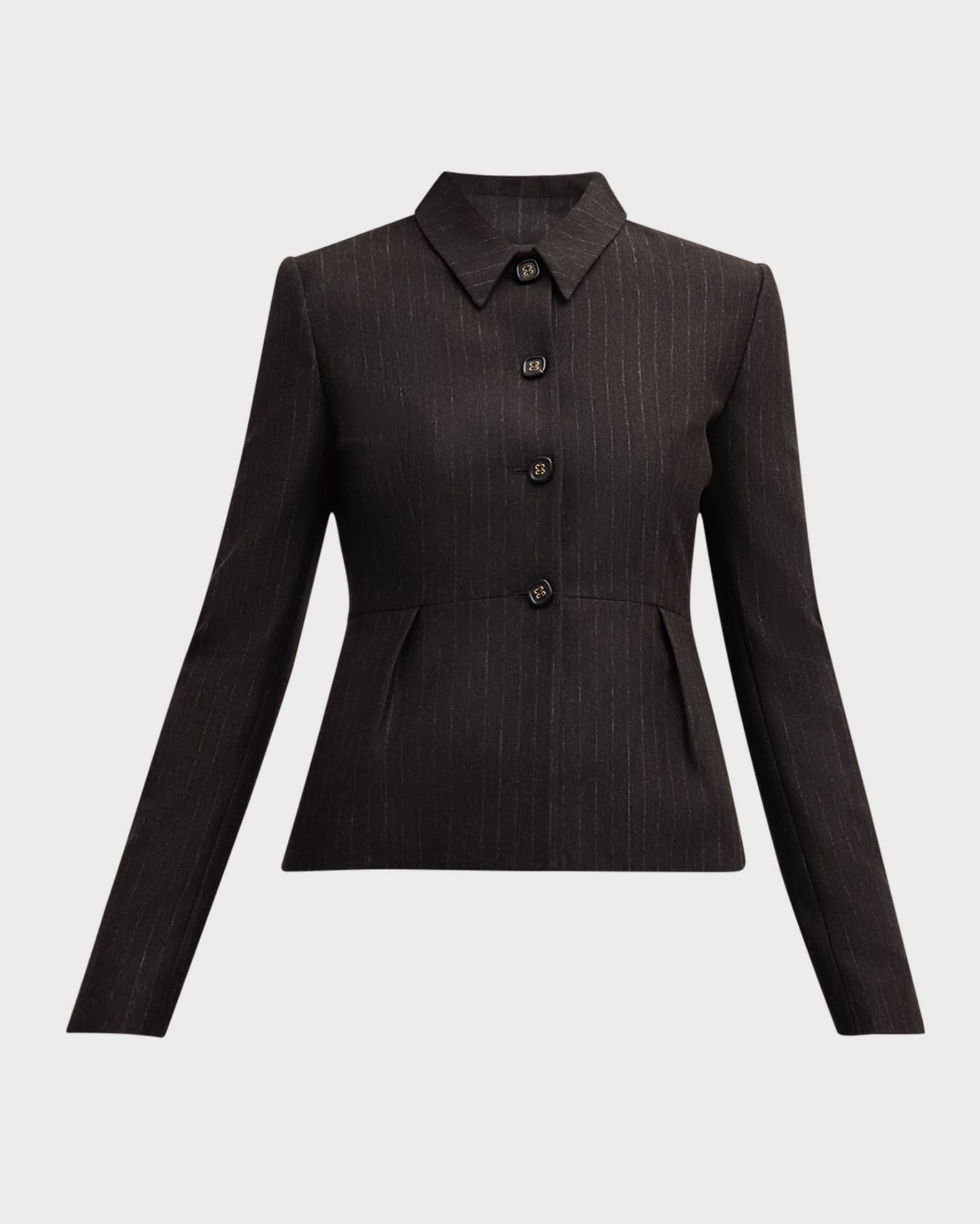 St. John Pinstripe Jersey Pintuck Peplum Jacket | Neiman Marcus