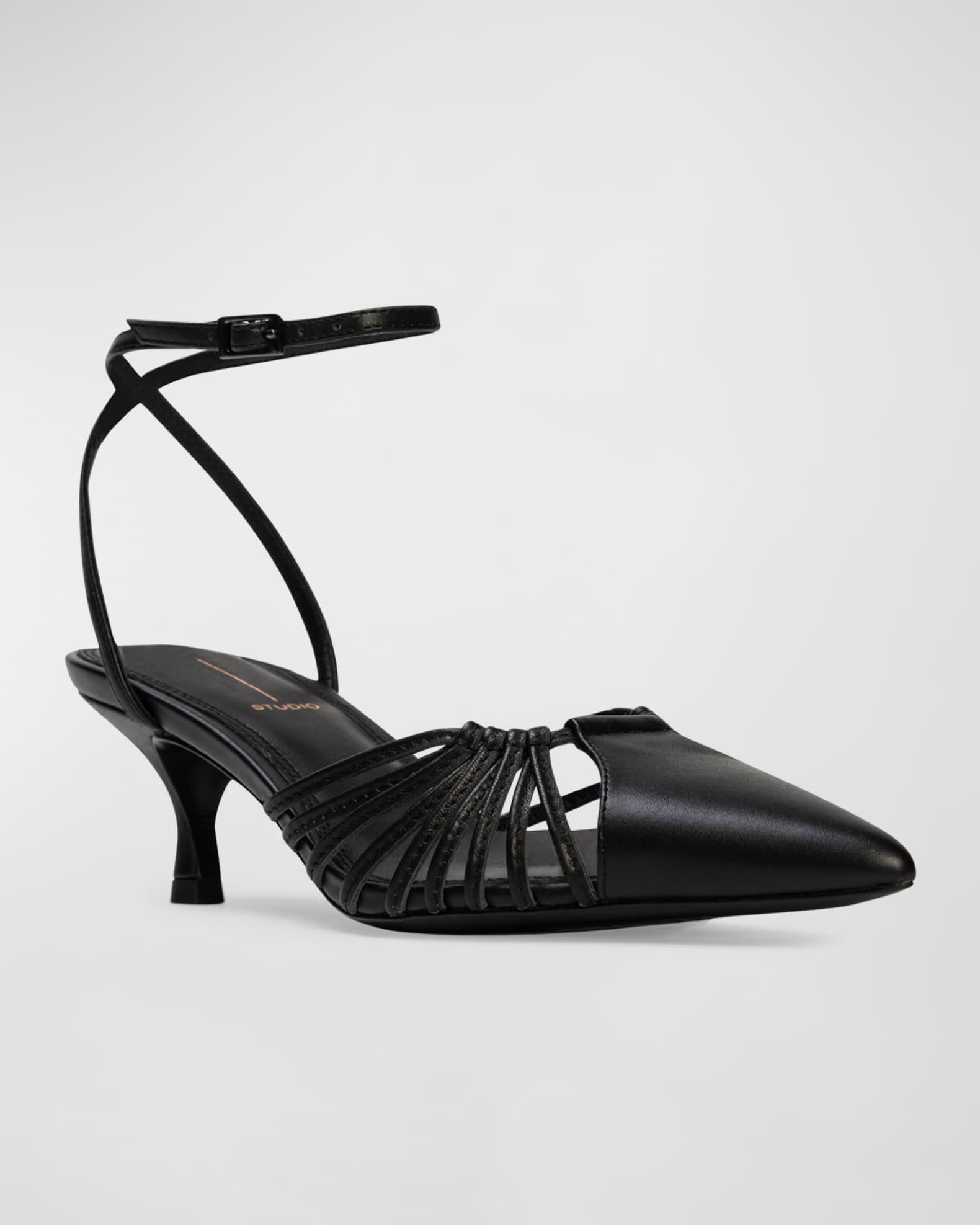Black Suede Studio Grazia Leather Strappy Kitten Pumps | Neiman Marcus