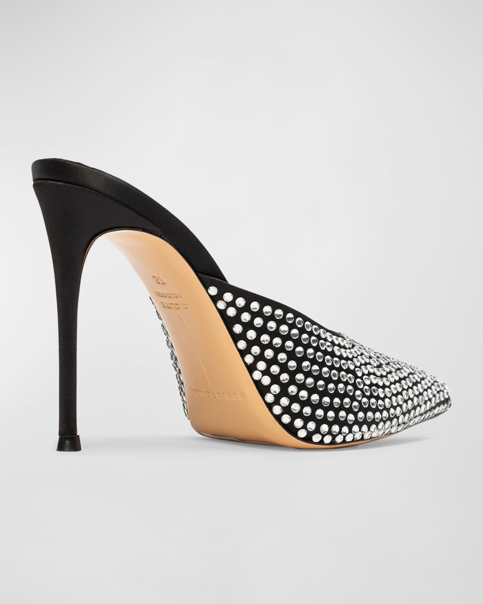 Black Suede Studio Luv Crystal Stud Mule Pumps | Neiman Marcus