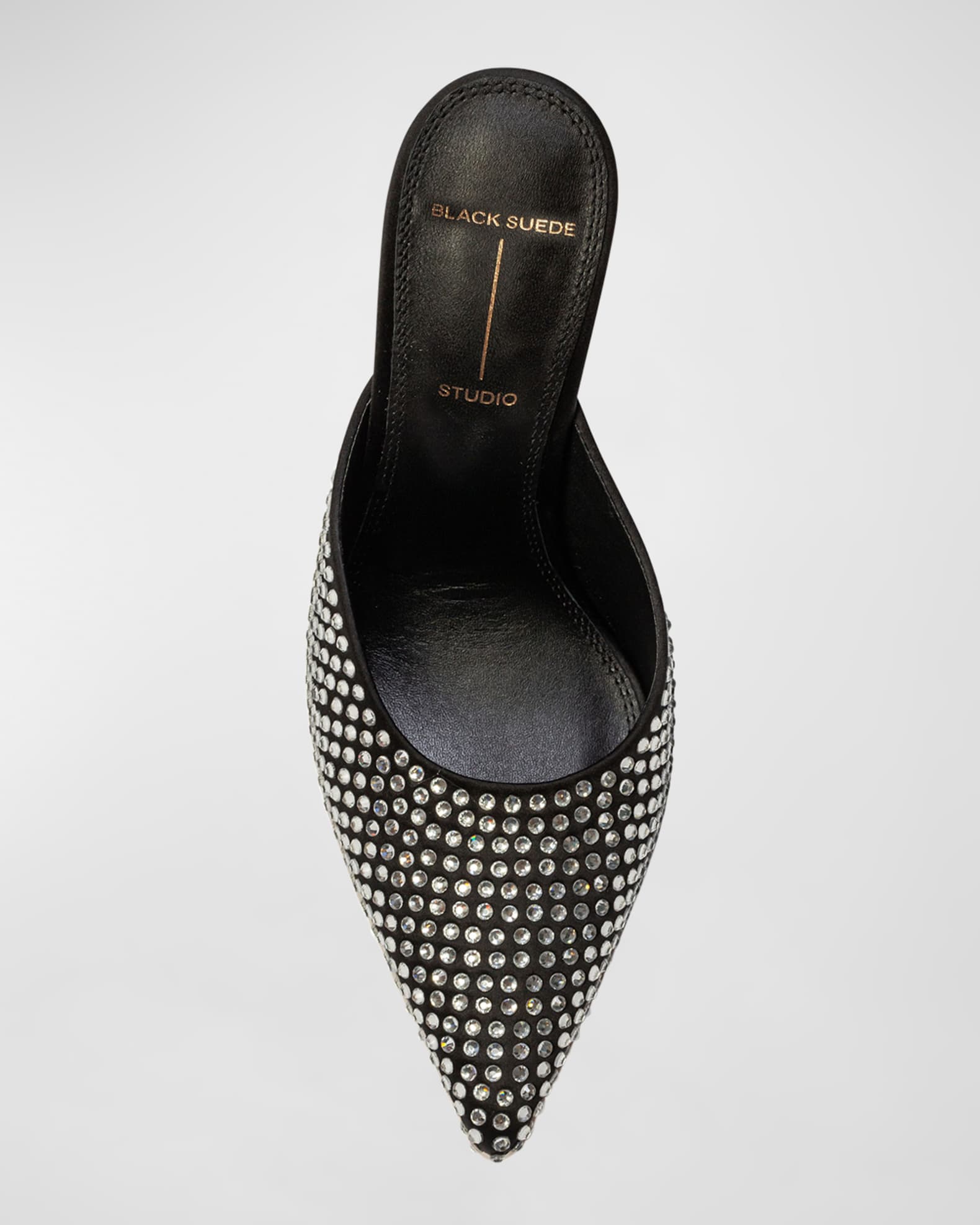 Black Suede Studio Luv Crystal Stud Mule Pumps | Neiman Marcus