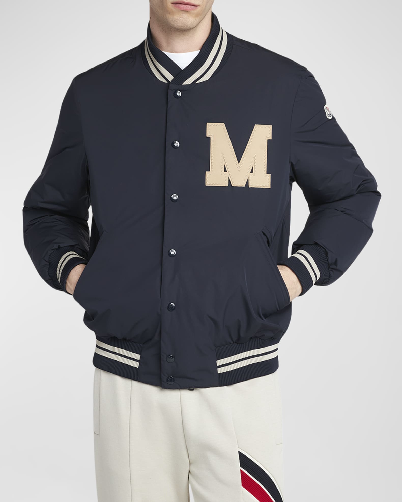 Moncler Men's Lateltin Padded Varsity Bomber Jacket | Neiman Marcus