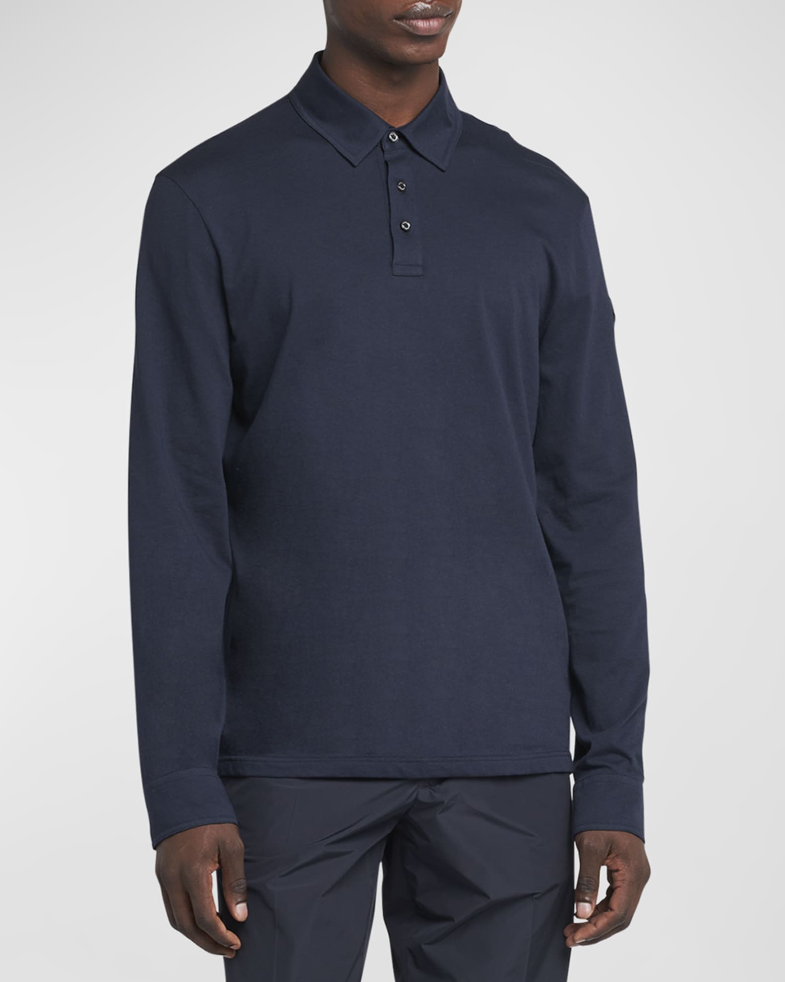 Moncler Men's Cashmere Long-Sleeve Polo Shirt | Neiman Marcus