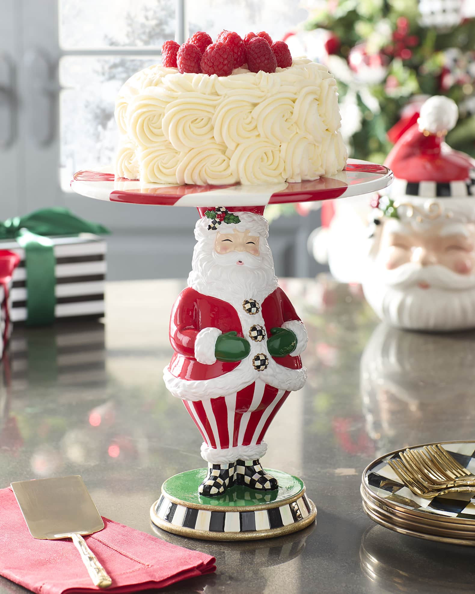 MacKenzie-Childs Nick's Pick Santa Pedestal Platter | Neiman Marcus