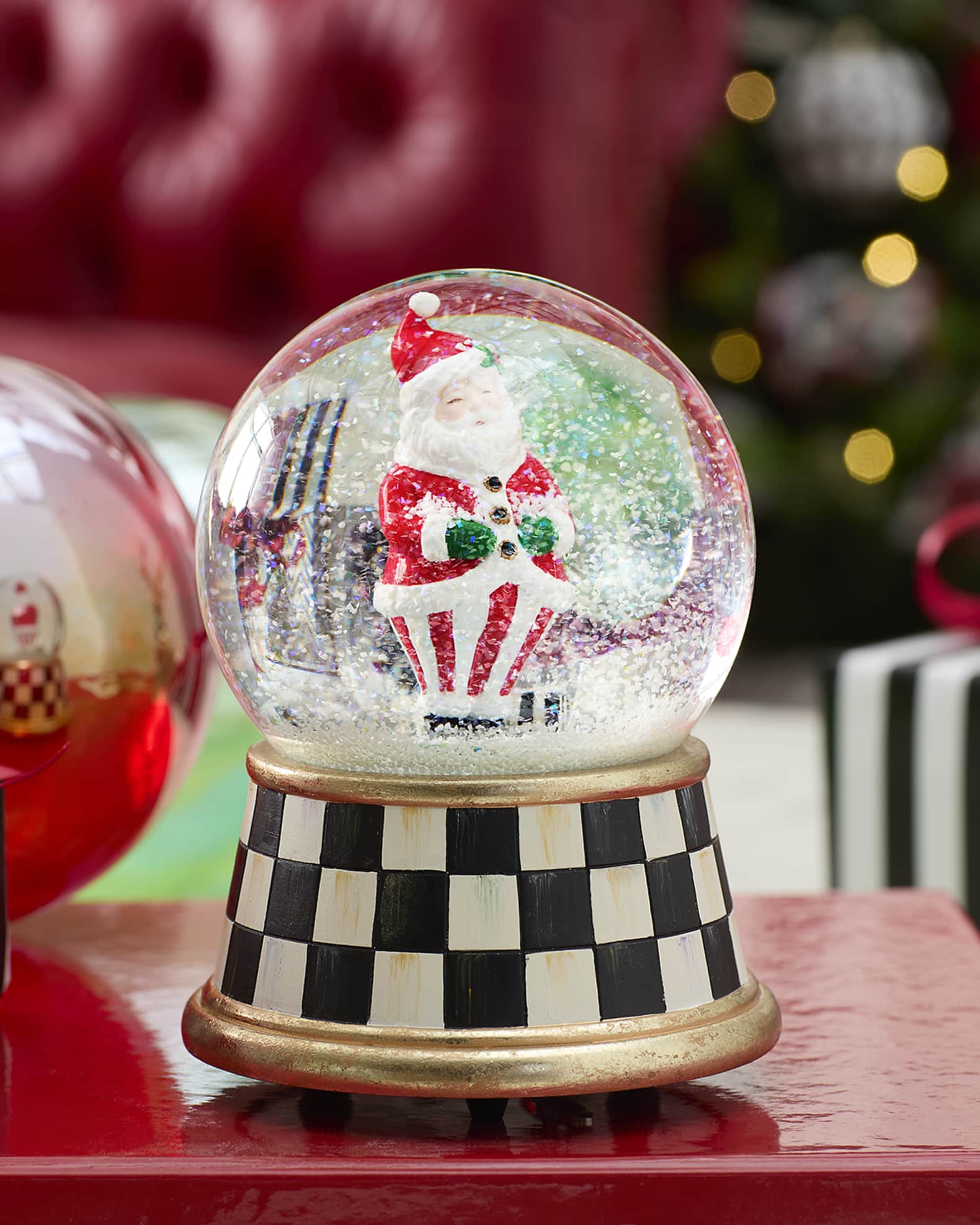 MacKenzie-Childs Nick's Pick Santa Courtly Check Snowglobe | Neiman Marcus