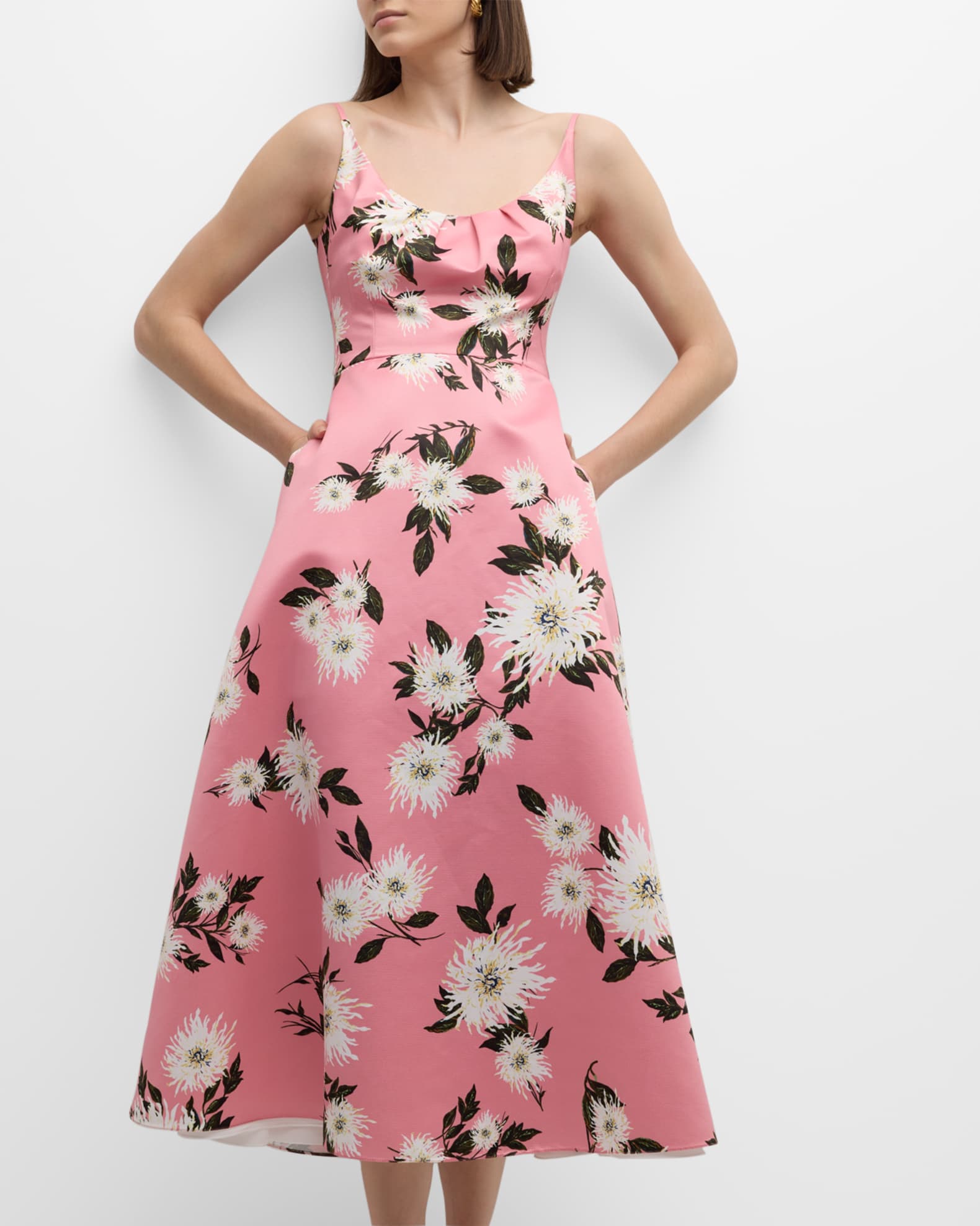 Emilia Wickstead Wenna Floral Sleeveless A-Line Midi Dress | Neiman Marcus