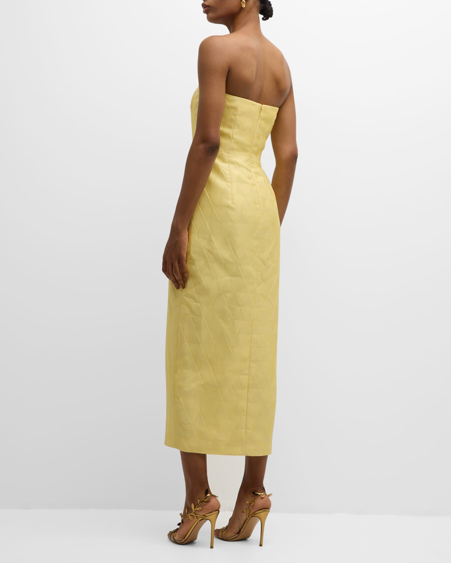 Emilia Wickstead Pola Strapless Triangle Jacquard Slit Midi Dress ...