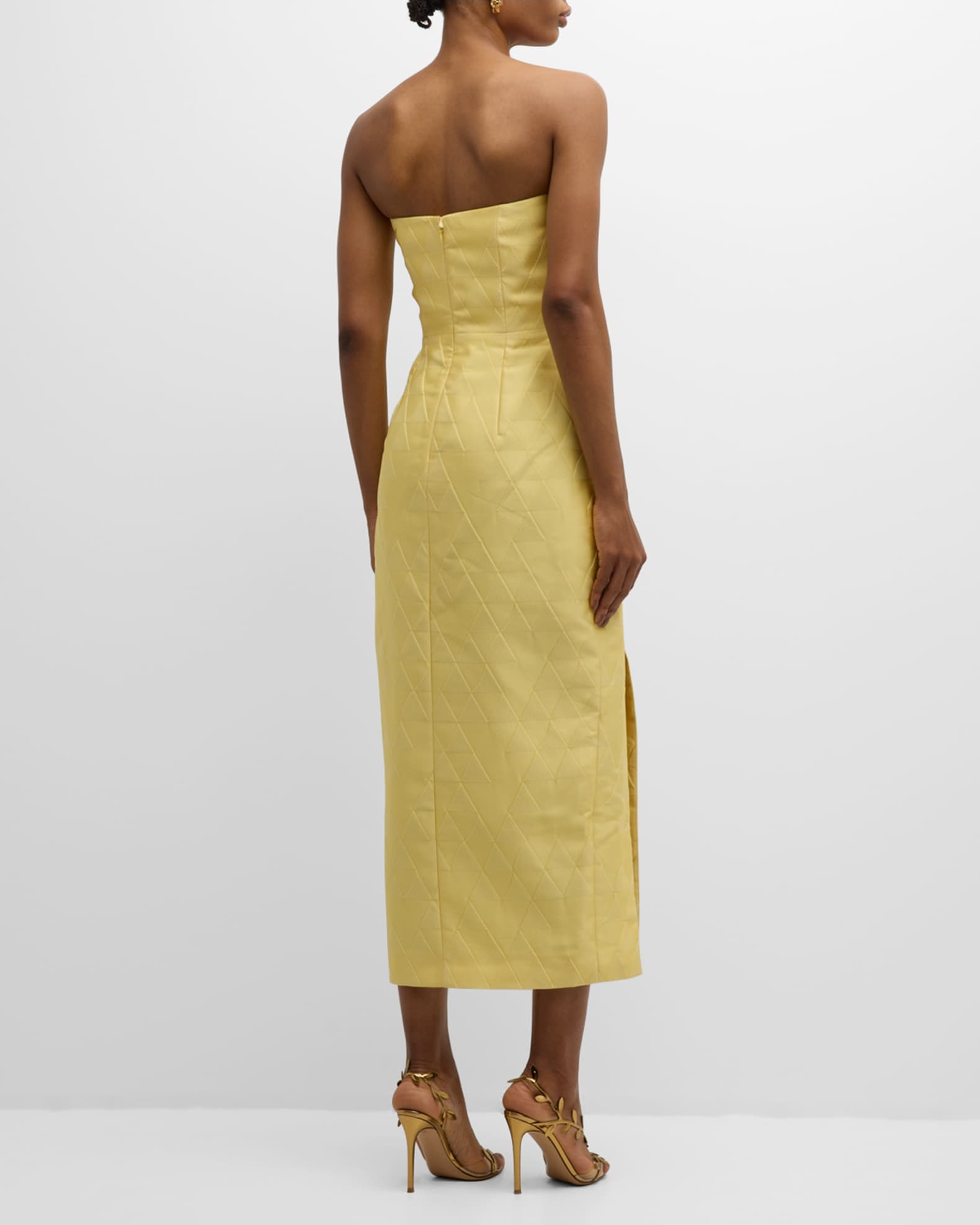 Emilia Wickstead Pola Strapless Triangle Jacquard Slit Midi Dress ...