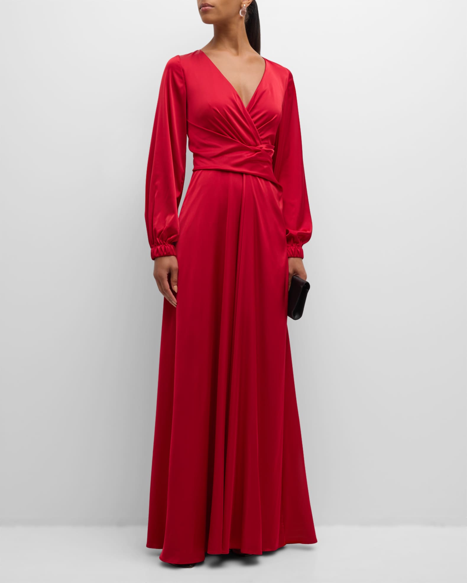 Talbot Runhof Voile Satin Long-Sleeve Gown | Neiman Marcus