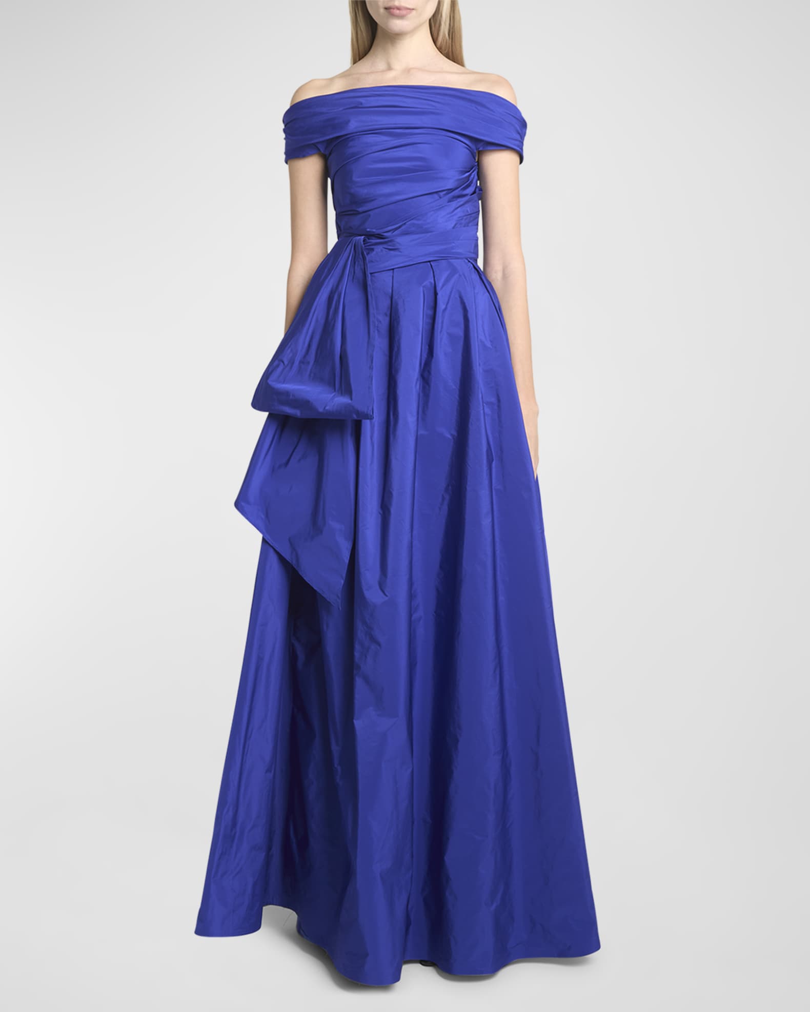 Talbot Runhof Paper Taffeta Off-The-Shoulder Bow Gown | Neiman Marcus