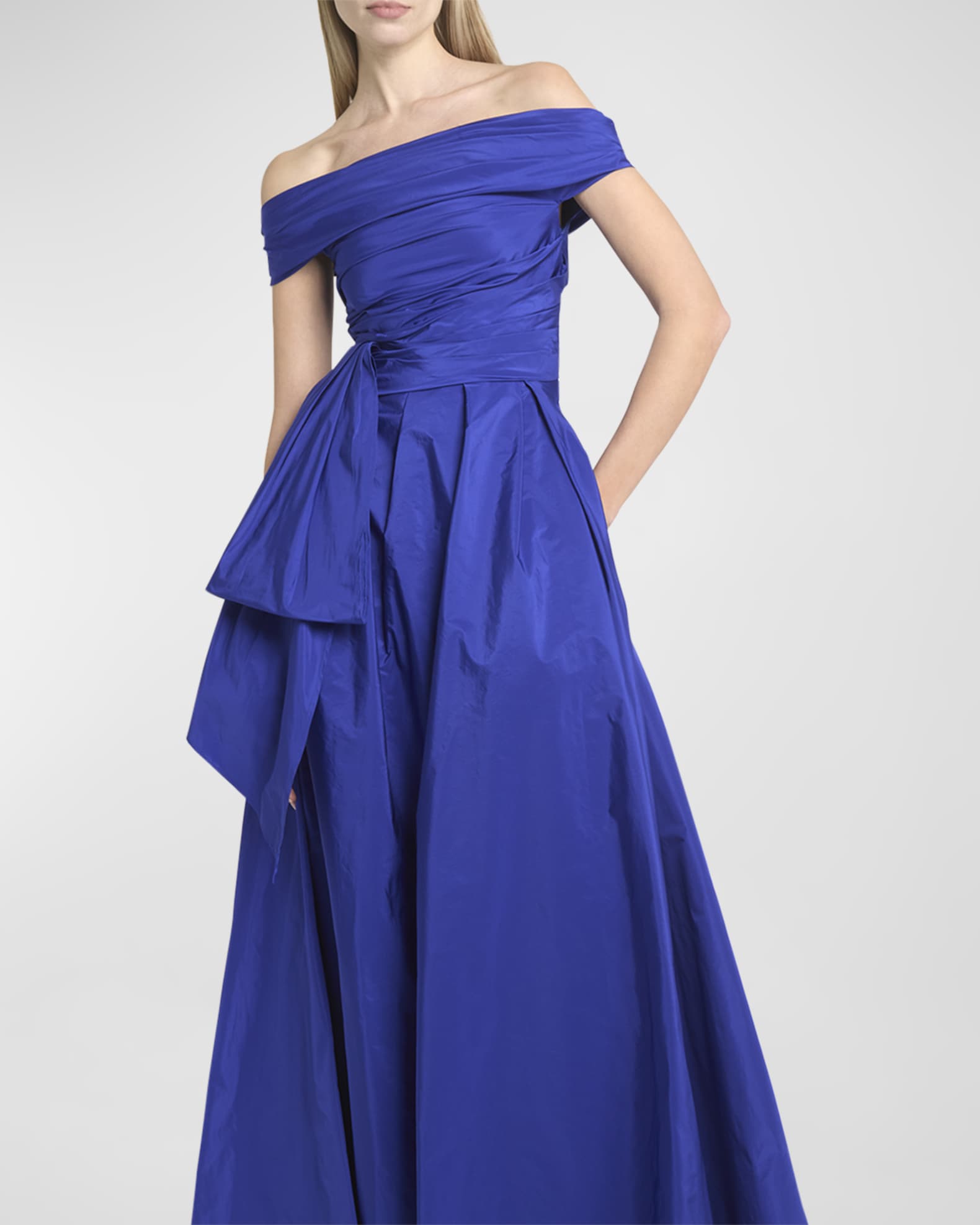 Talbot Runhof Paper Taffeta Off-The-Shoulder Bow Gown | Neiman Marcus