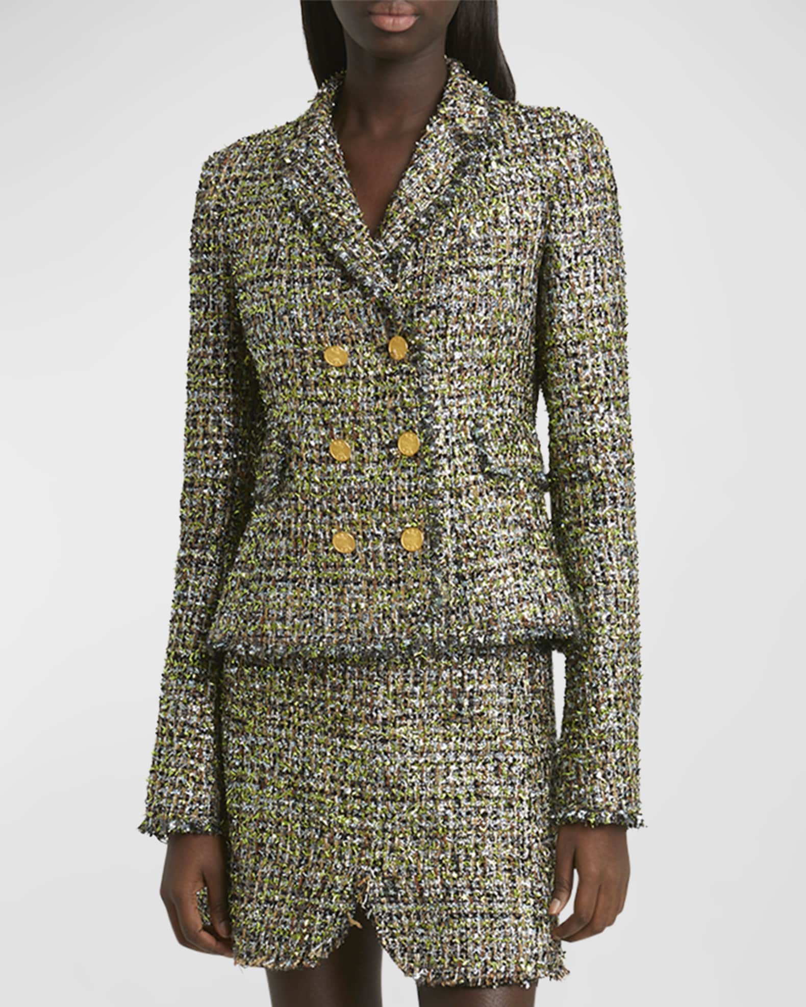 Giambattista Valli Metallic Eyelash Tweed Double-Breasted Jacket | Neiman Marcus