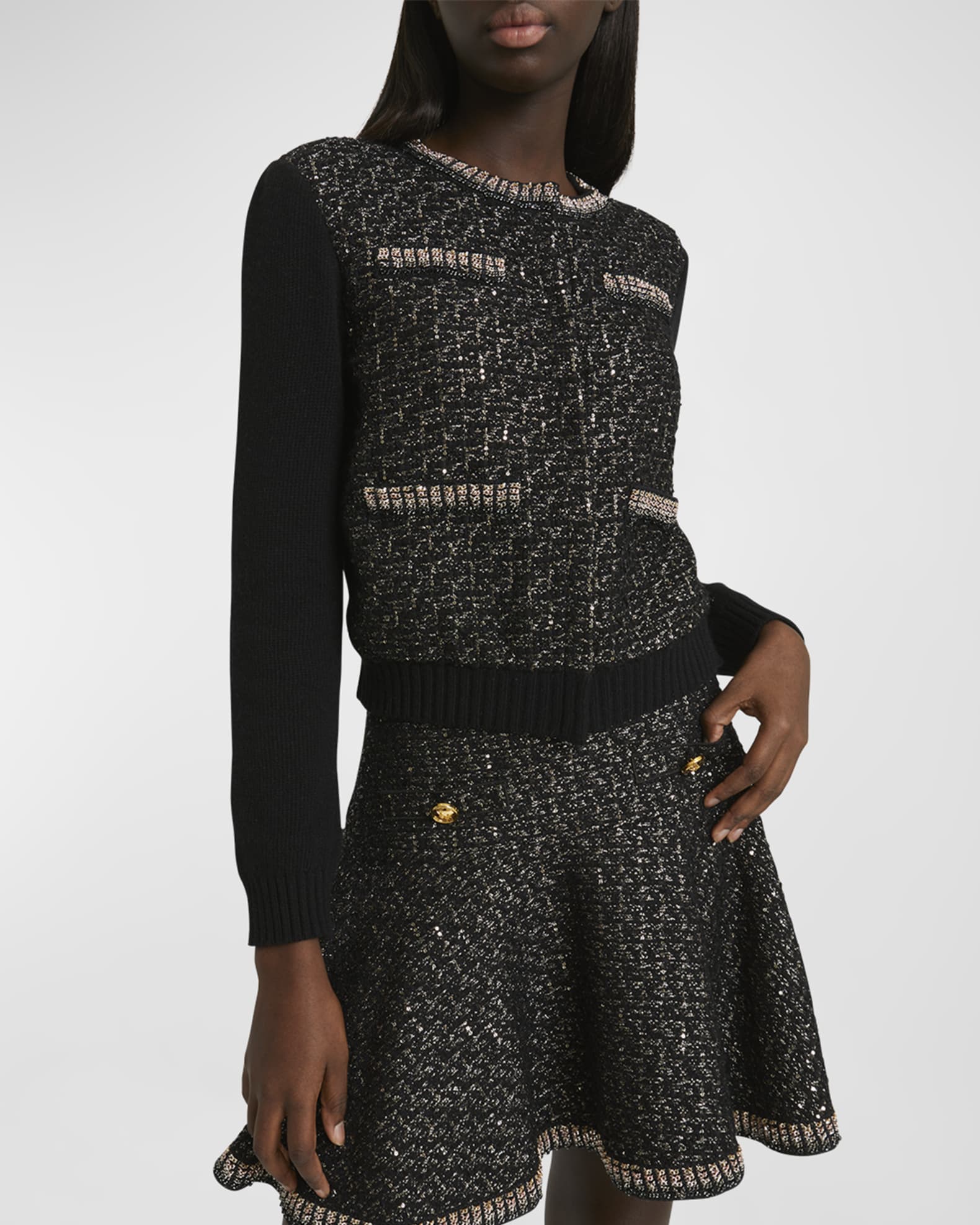 Giambattista Valli Metallic Tweed-Inset Crewneck Knit Cardigan | Neiman ...