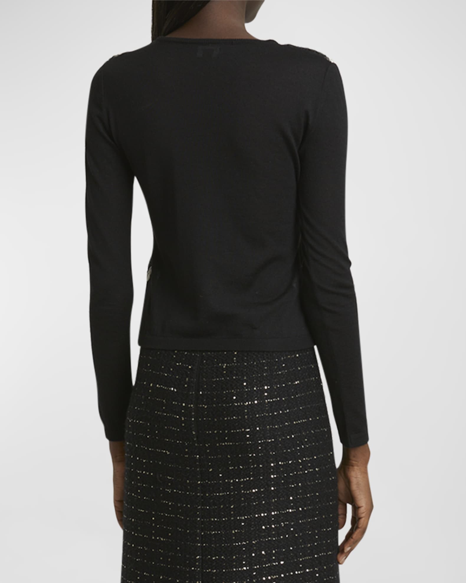 Giambattista Valli Flower Ribbon-Embroidered Long-Sleeve Knit Sweater ...