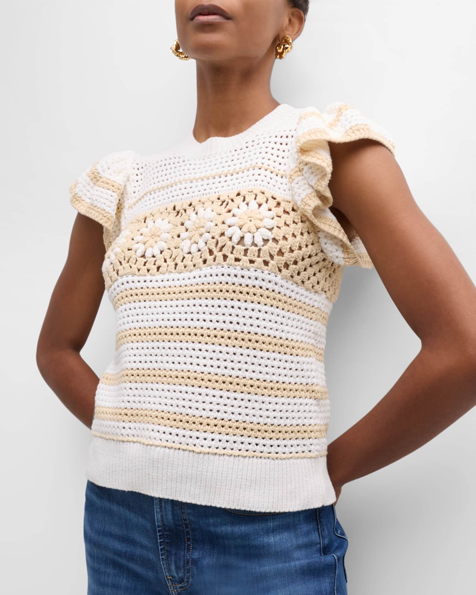 Rails Penelope Crochet Stripe Top | Neiman Marcus