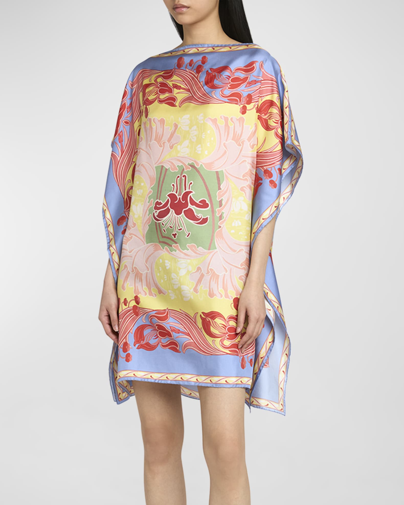 Etro Foulard Engineered-Print Silk Mini Poncho Dress | Neiman Marcus