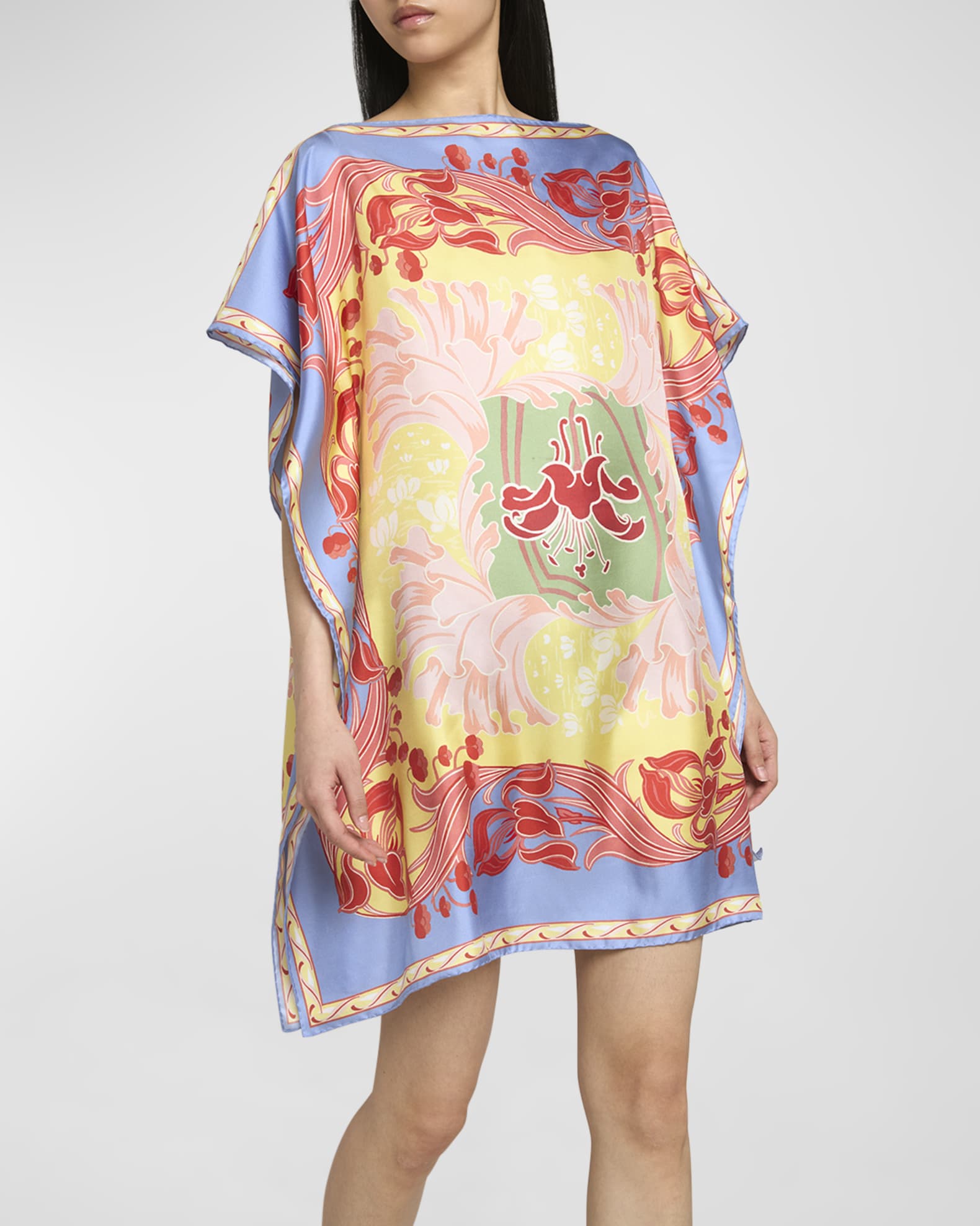 Etro Foulard Engineered-Print Silk Mini Poncho Dress | Neiman Marcus