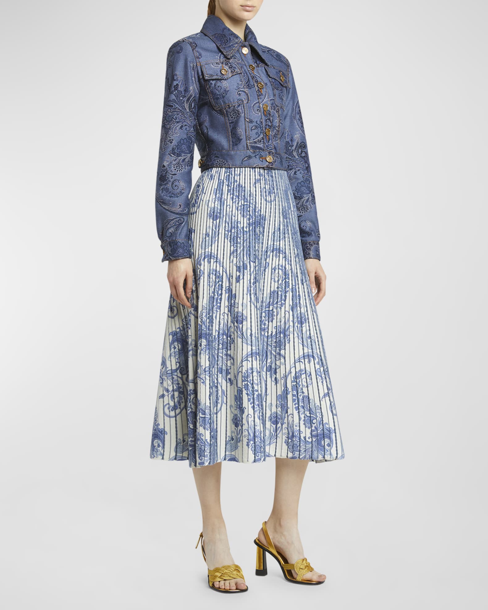 Etro Etch Paisley Denim Cropped Jacket | Neiman Marcus