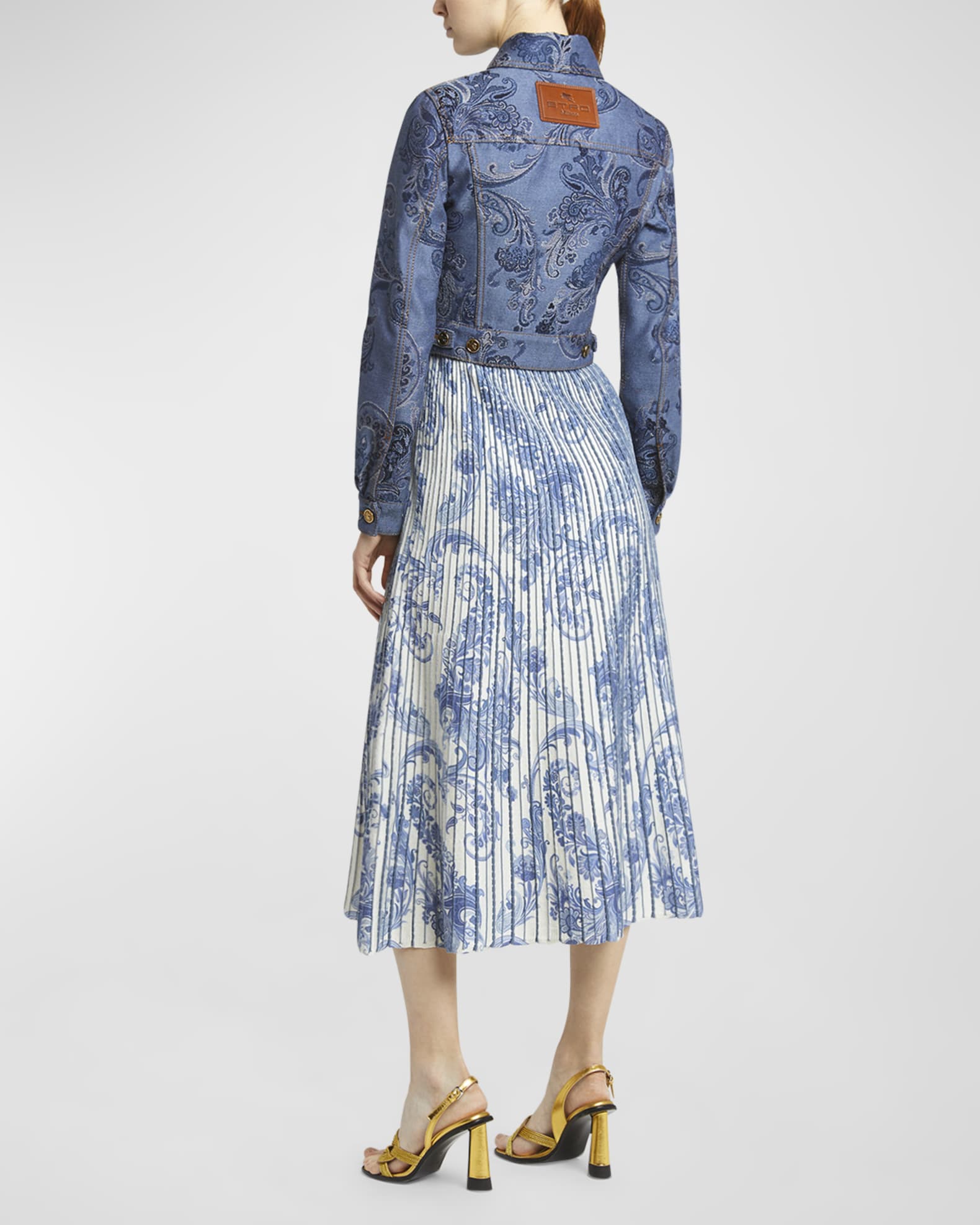 Etro Etch Paisley Denim Cropped Jacket | Neiman Marcus
