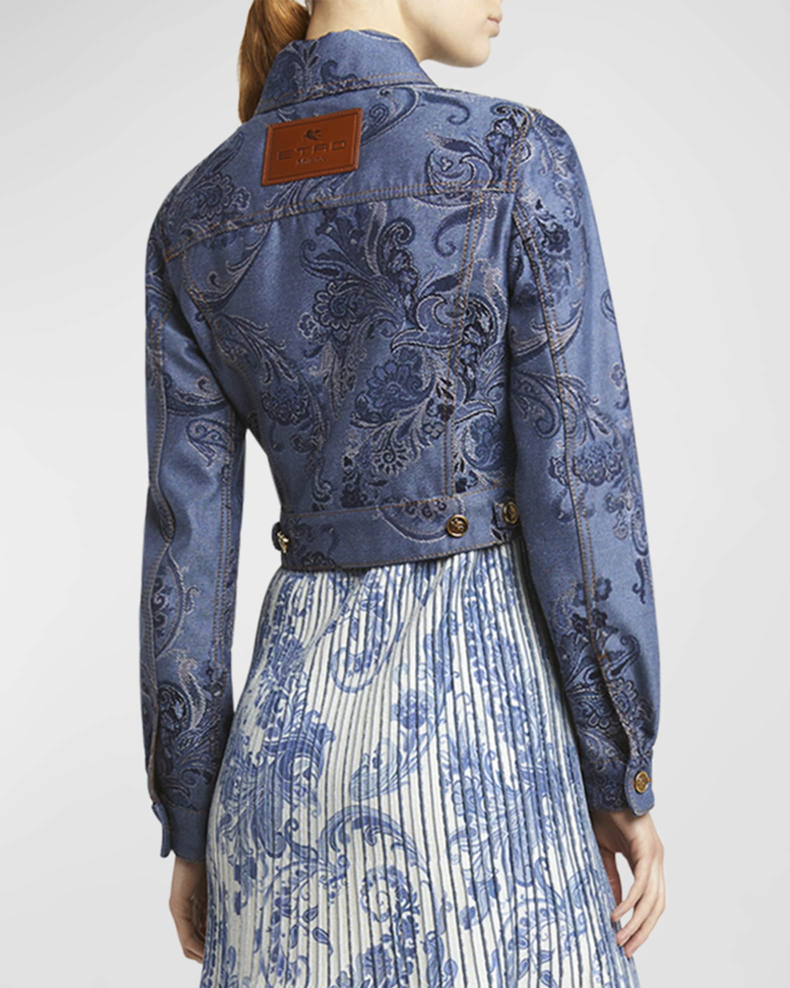 Etro Etch Paisley Denim Cropped Jacket | Neiman Marcus